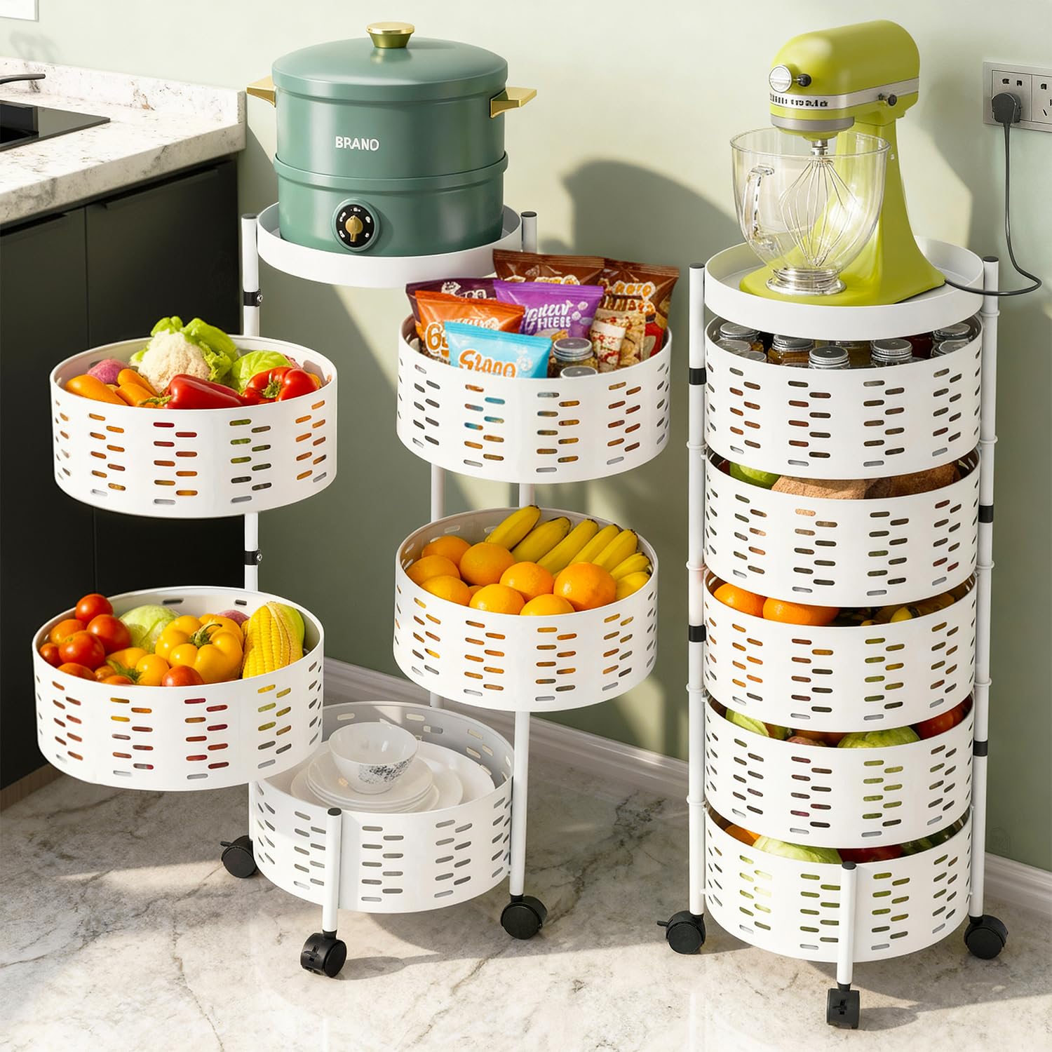 ABOUT SPACE 5 Tier Round Multi-Purpose Kitchen Trolley Storage ...