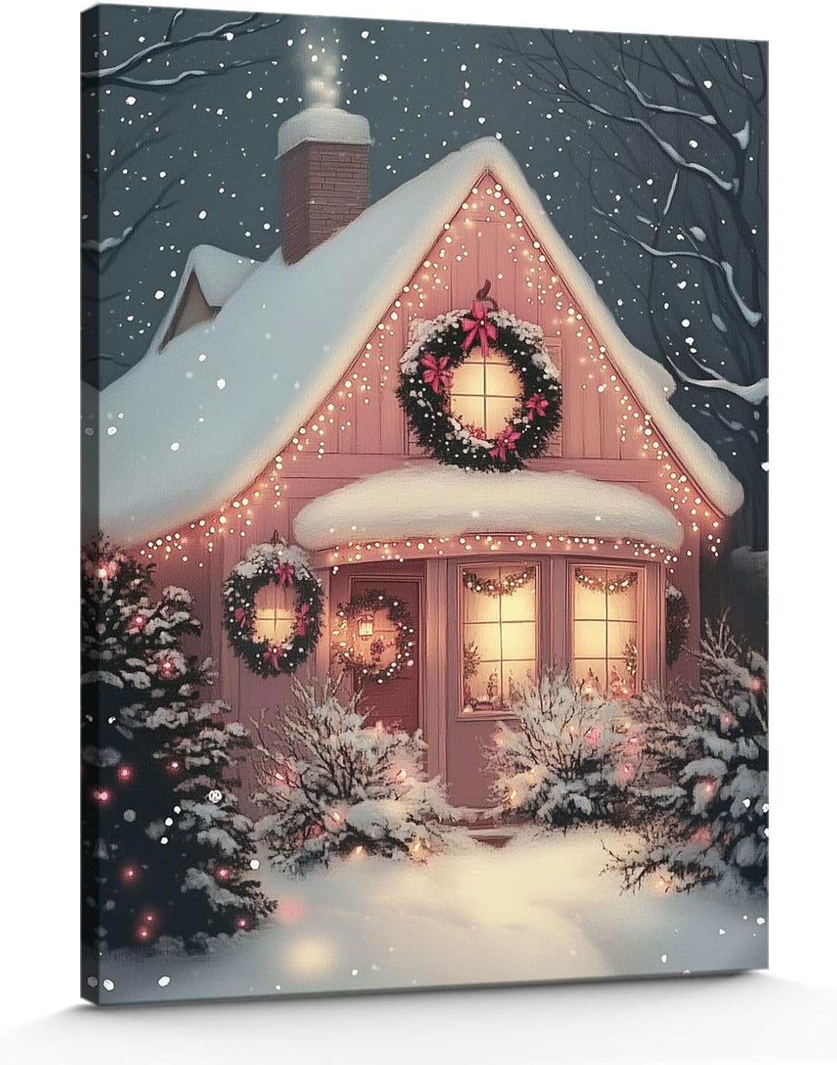 Amazon.com: GSPQAZ Snowy Christmas Cottage Wall Art - Cozy Holiday ...
