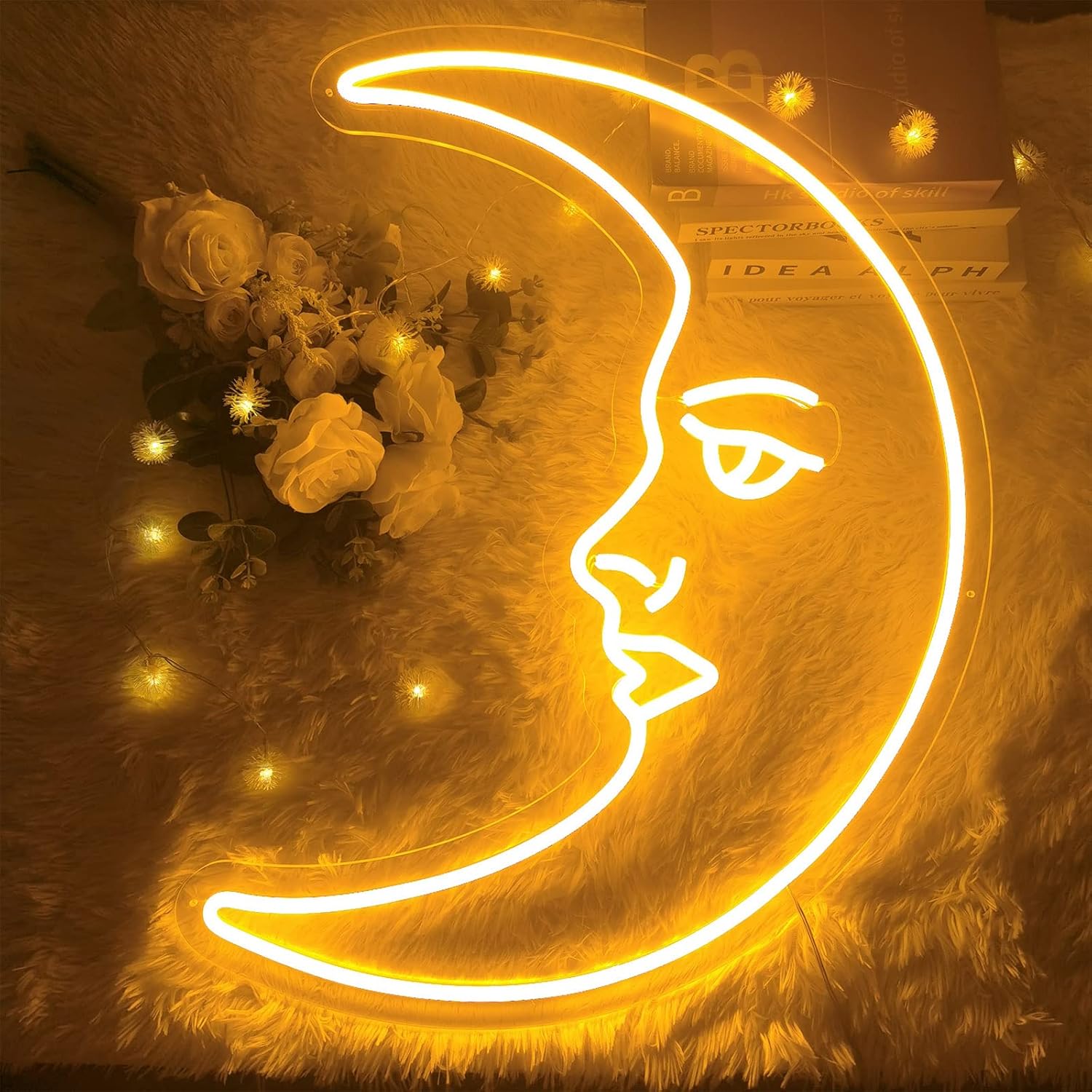 Moon Face Neon Sign Wall Decor, 3D Aesthetic Art Moon LED Sign Light ...