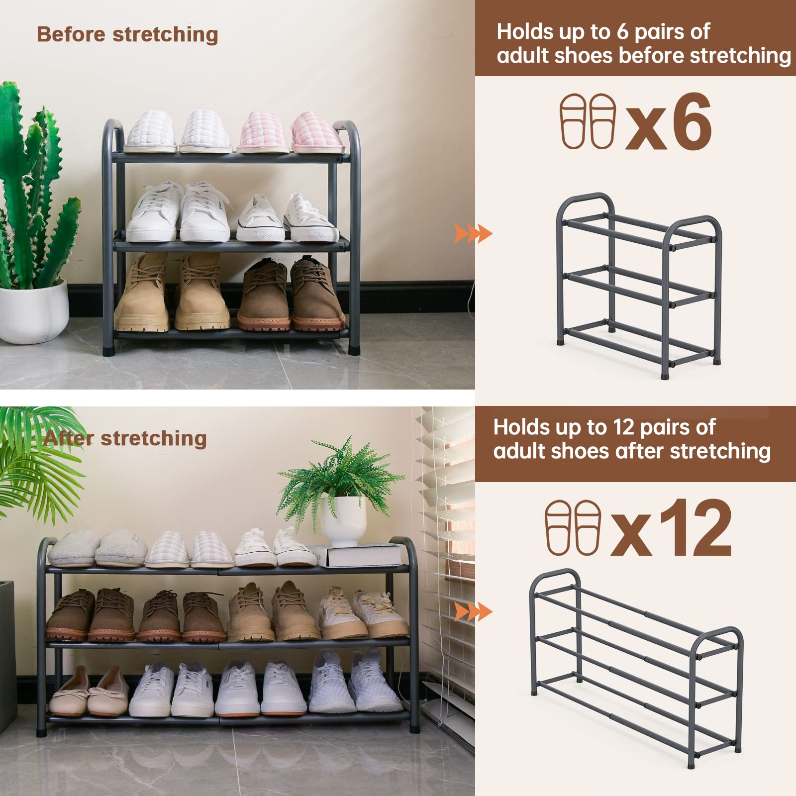 Snapklik.com : 3-Tier Expandable Shoe Rack,Adjustable Shoe Shelf ...