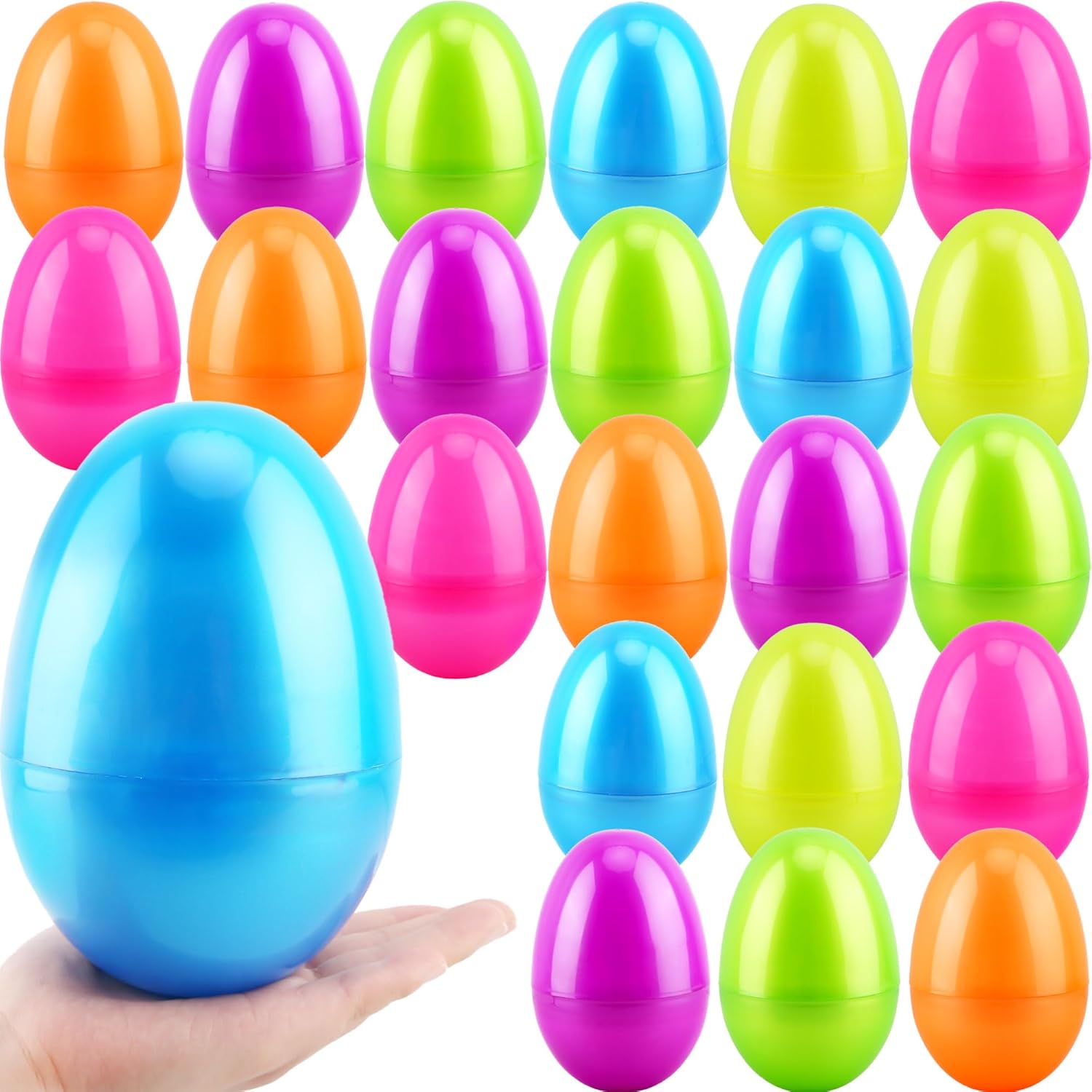 Haconba 24 Pack 6 Inch Jumbo Bright Easter Eggs Giant Colorful Plastic Fillable Easter Eggs ...