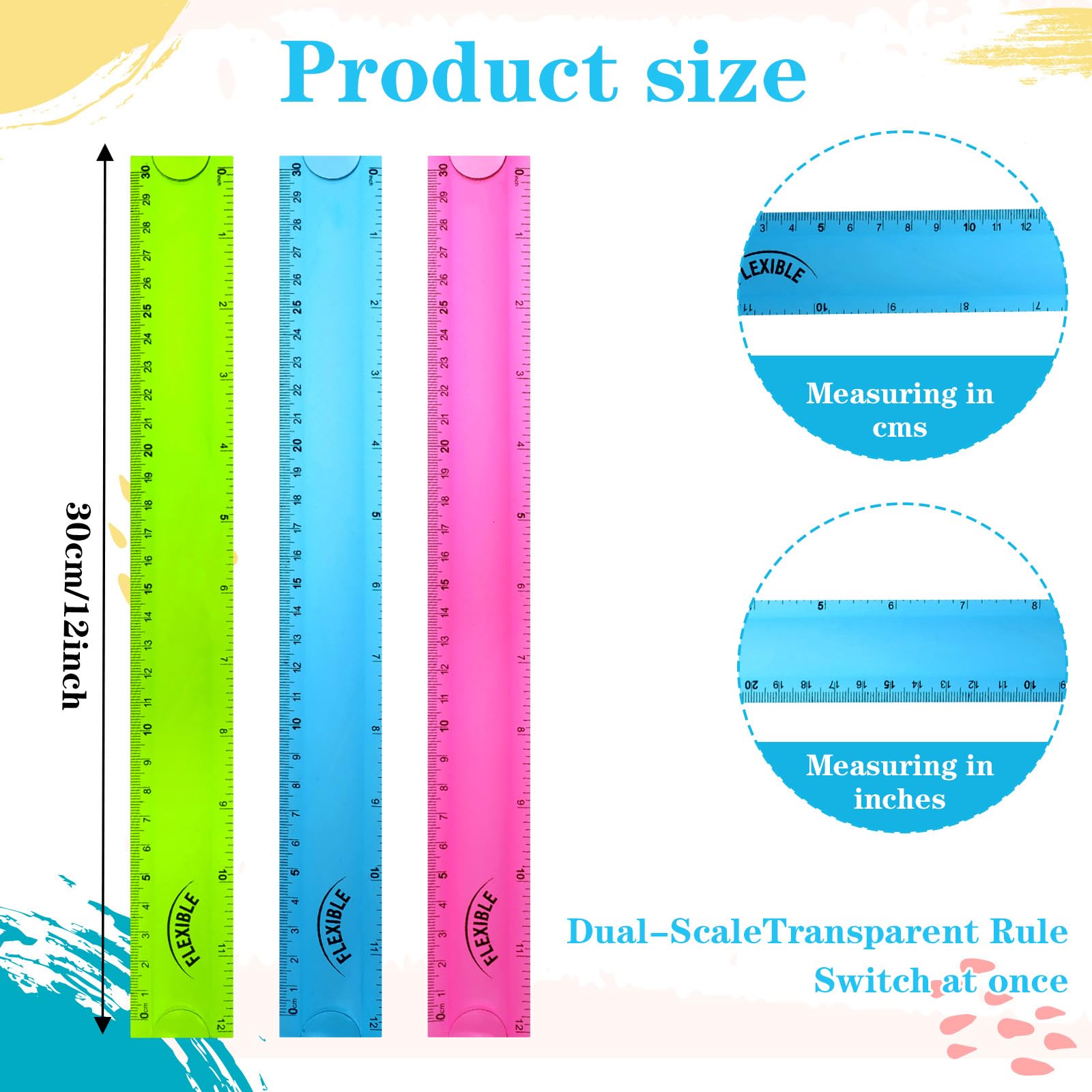 Snapklik.com : Grevosea 3 PCS Flexible Ruler, 12 Inch Clear Plastic ...