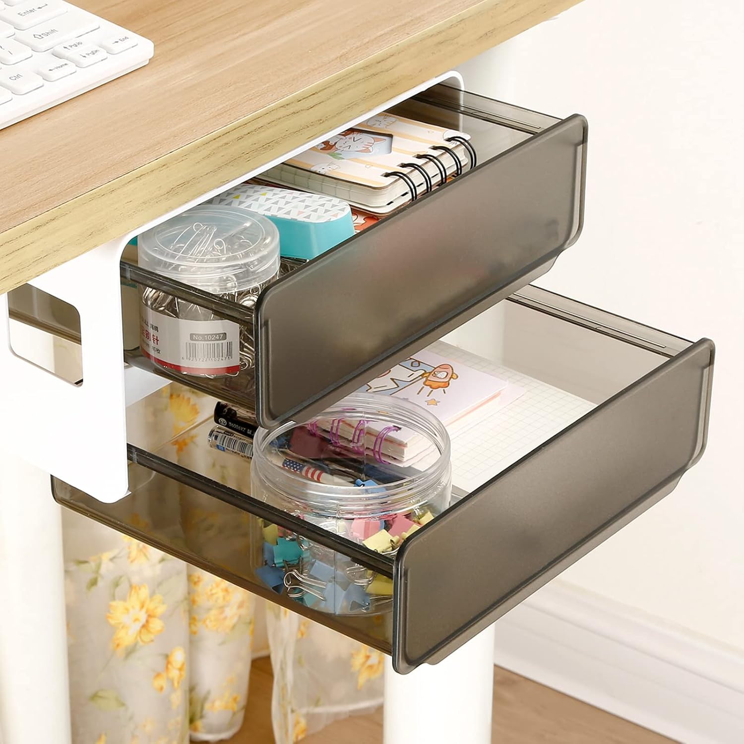 Under Desk Drawer, Two-Layer Slide-Out Under Desk Drawer Organizer And ...