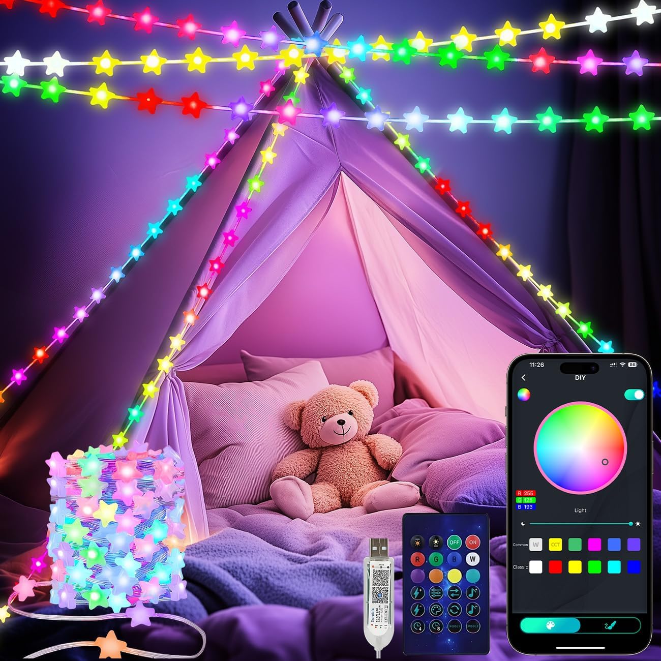 Amazon.com: MIMIRGB Smart Star Fairy Lights Plug in 33Ft,16 Million ...