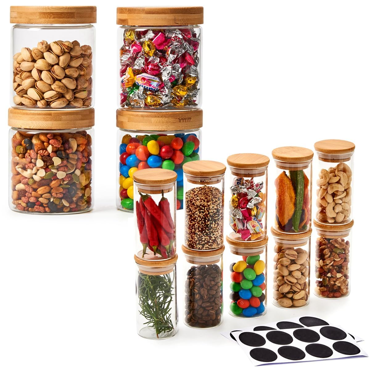 Amazon.com: EZOWare Bundle Kit Set of 14 Glass Food Jars w/Airtight ...
