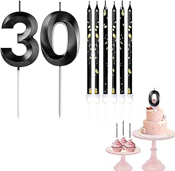 30th Birthday Candles Black Number 30 Candles for Birthday Cake with ...