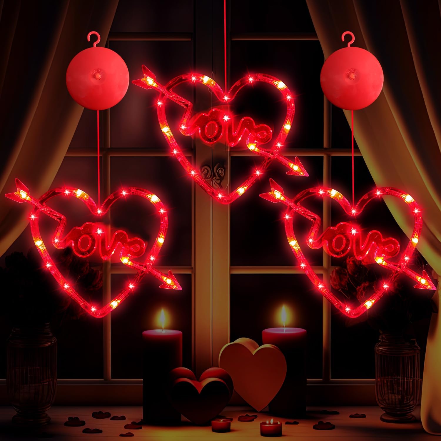 Amazon.com: 3 Pcs Valentines Day Window Lights, Valentines Lights Heart ...