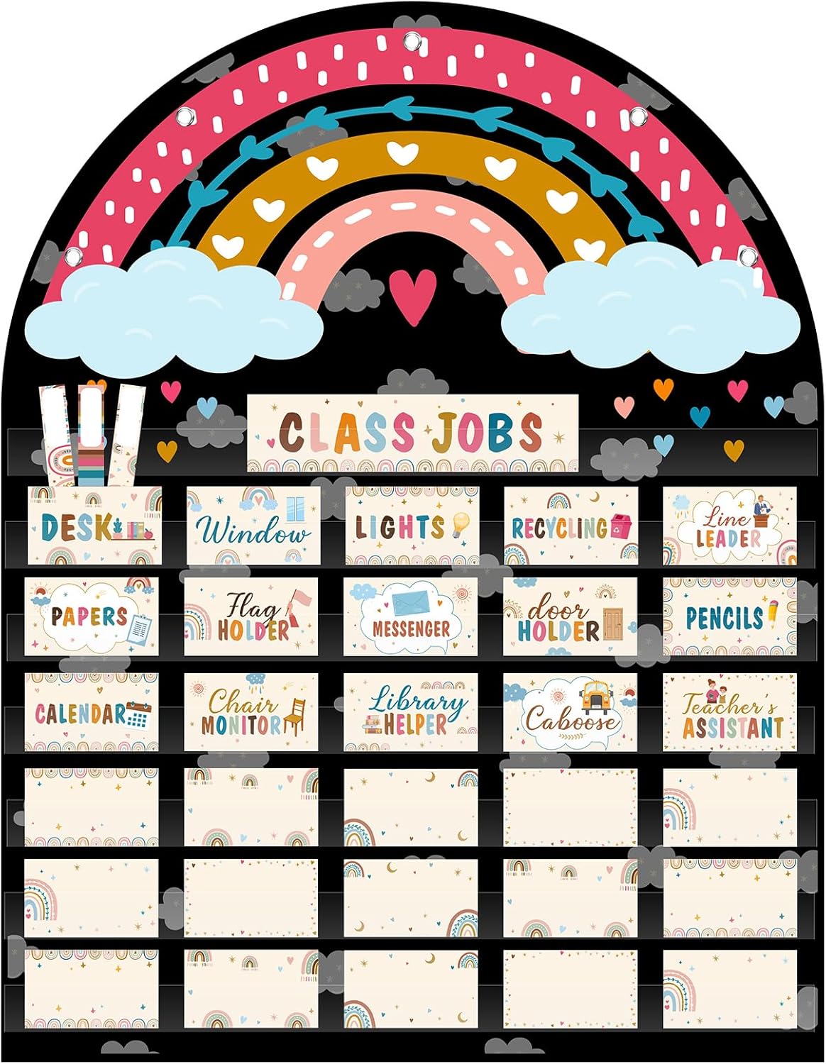 Amazon.com: Pajean Boho Class Jobs Pocket Chart with 96 Pcs Classroom ...