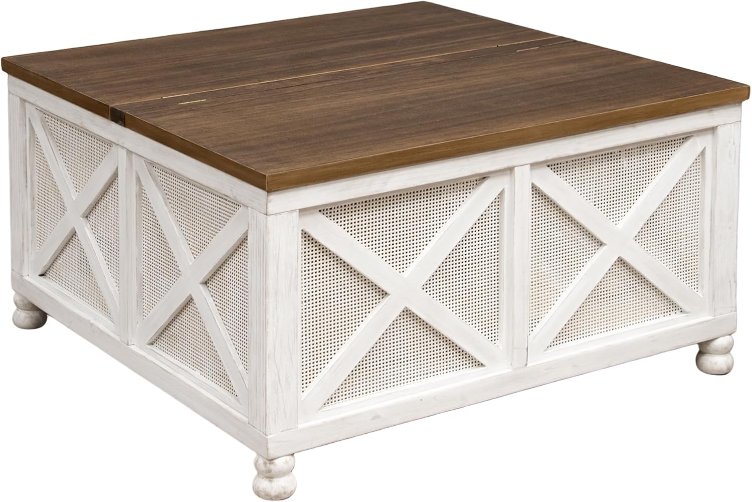 Amazon.com: COVLON Farmhouse Coffee Table, Square Rattan Storage Coffee ...