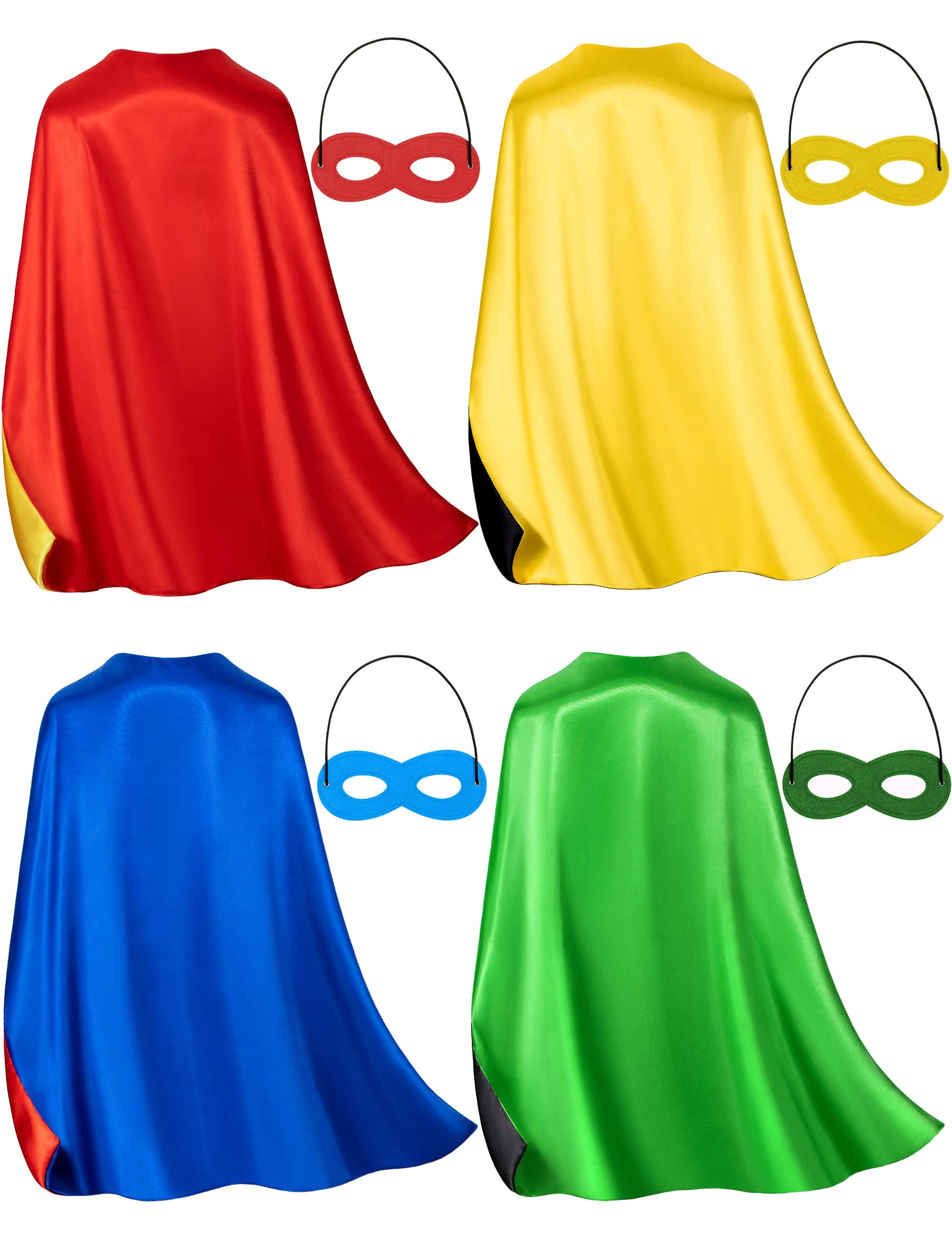 Amazon.com: 4 Color Sets Kids Double-Sided Superhero Capes and Masks ...