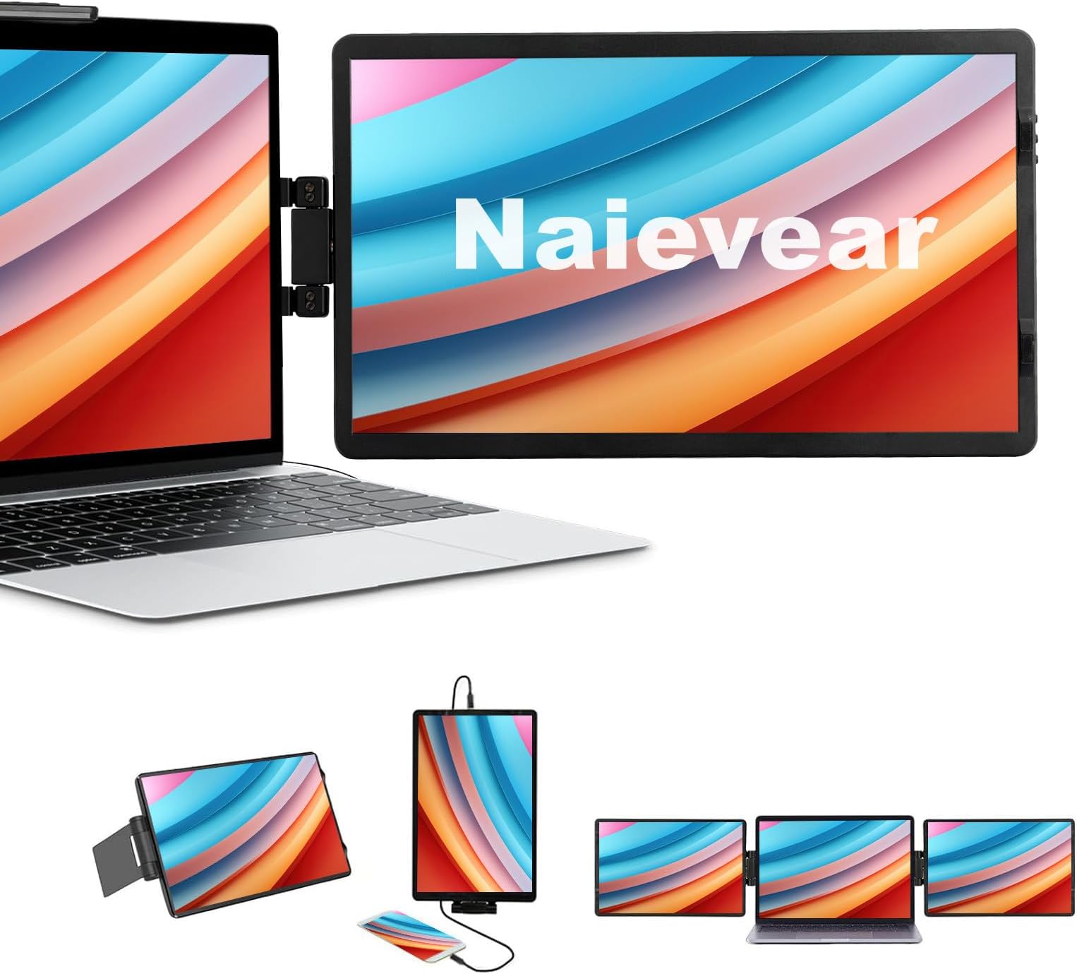 Naievear Portable Monitor,14.1inch FHD 1920 x 1080 External Monitor ...
