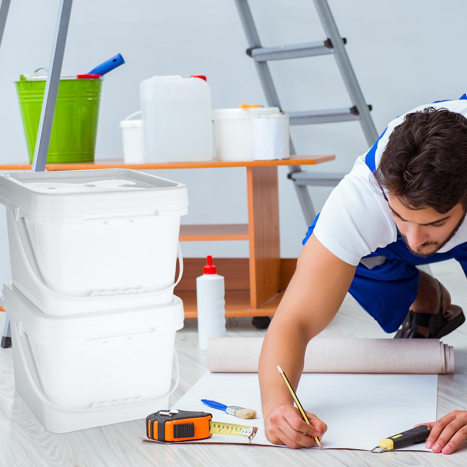 Mifoci 12 Pcs 2 Gallon Bucket 68 Mil Square Bucket White Plastic ...