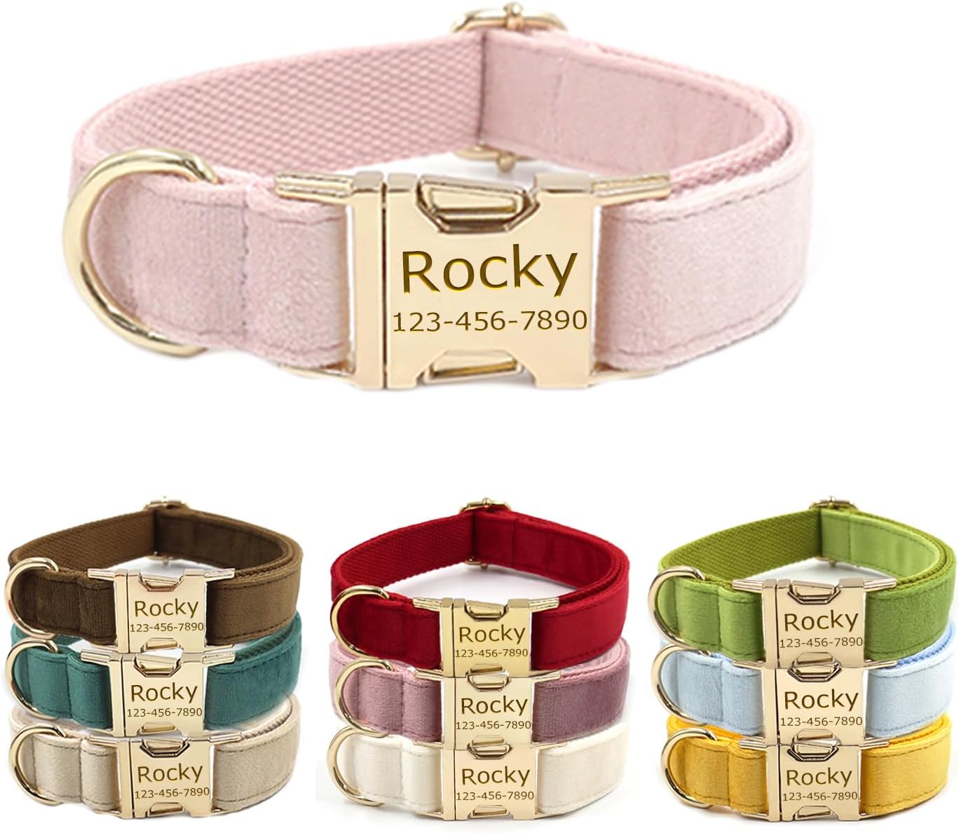 Amazon.com : Personalized Velvet Dog Collars with Pet Name Phone Number ...