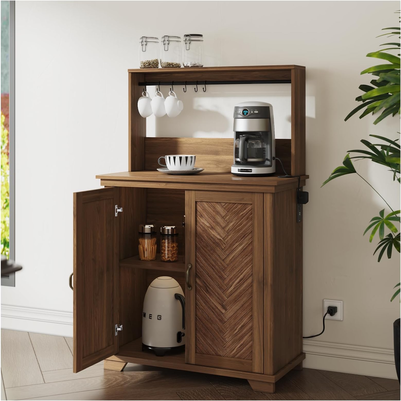Amazon.com - EVER WINNER Farmhouse Coffee Bar Cart on Wheels with ...
