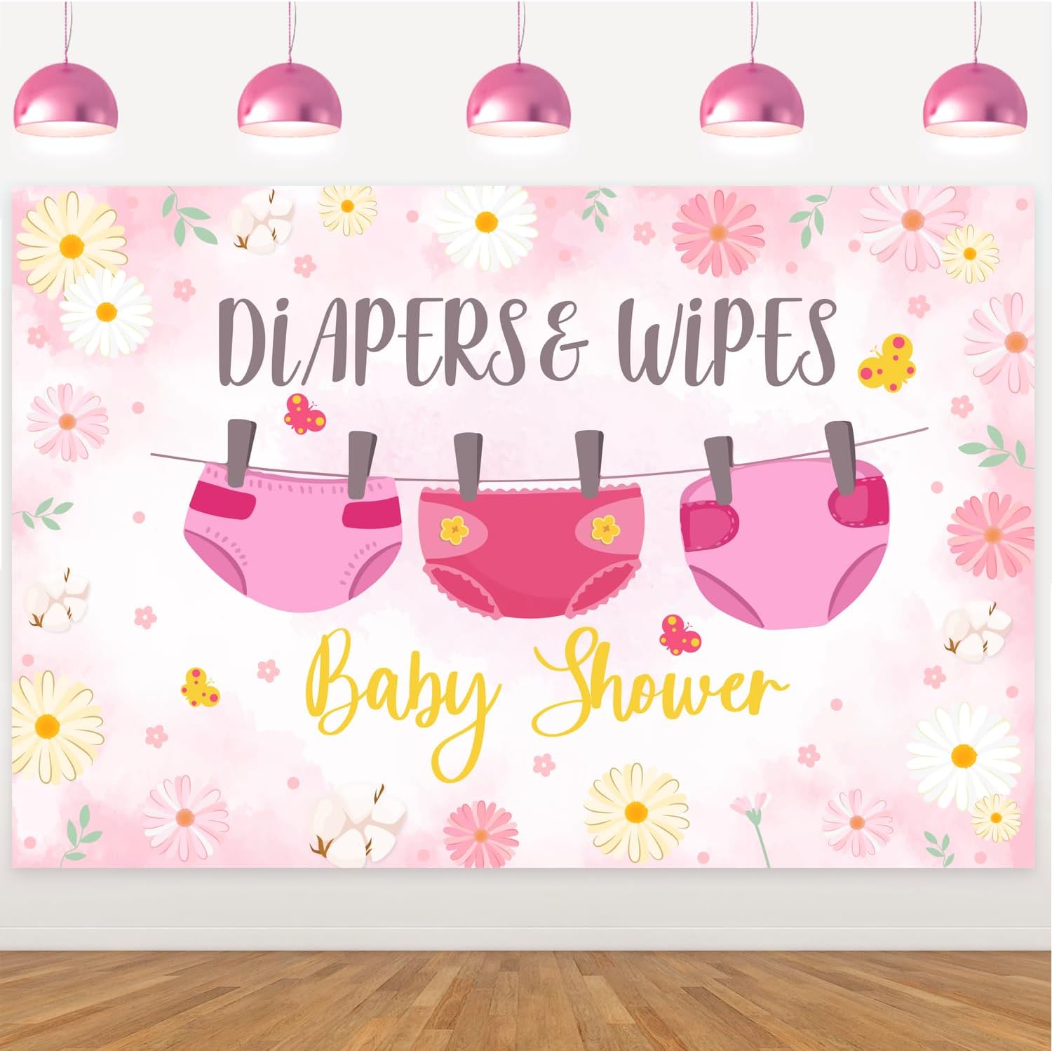 Amazon.com : Diapers & Wipes Theme Backdrop Baby Shower Party ...