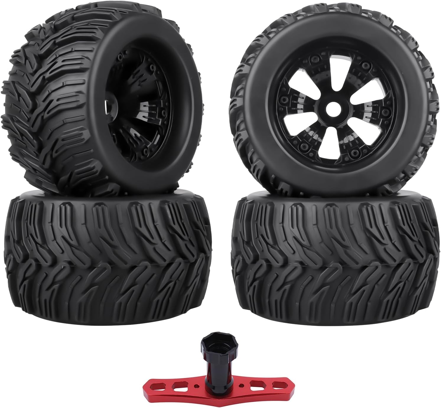 Amazon.com: 4Pcs GoHobby Pre-Glued 1/8 Truck Tires and Wheels - 17mm ...