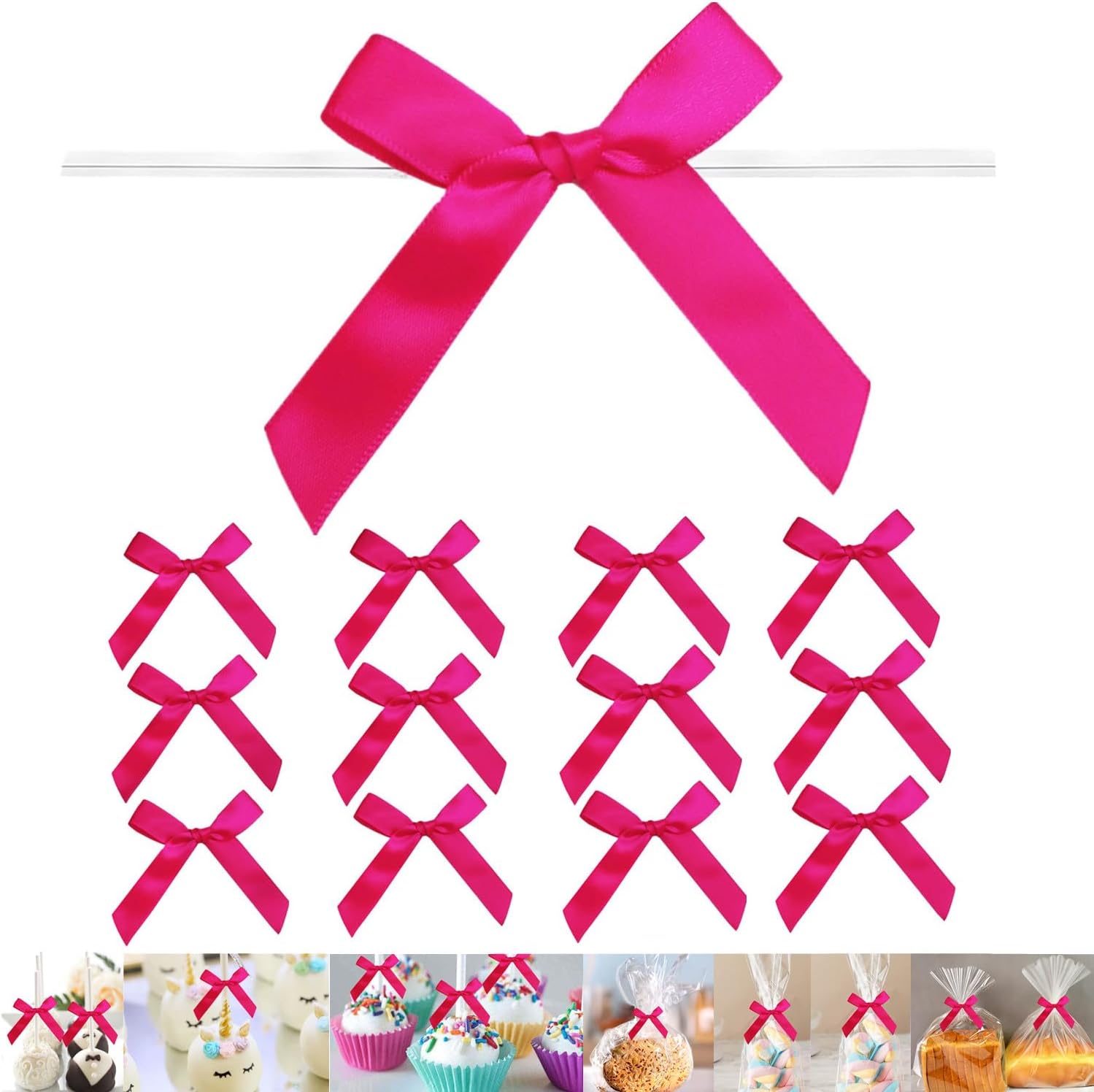 Amazon.com: GUIFIER 100 PCS 3 Inch Hot Pink Twist Bows for Treat Bags ...