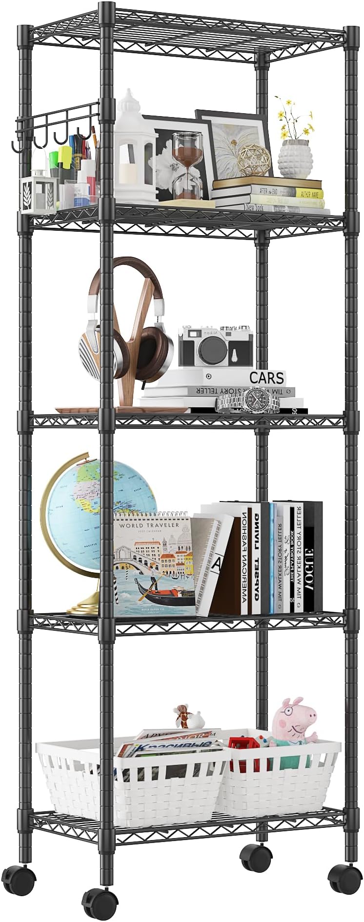Amazon.com: Homdox 5 Tier Wire Shelving Unit on Wheels, Adjustable ...