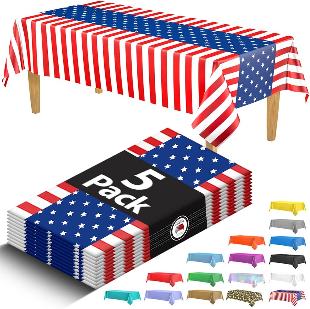 Amazon.com: 5 Pack Premium USA Flag Plastic Tablecloth - 108 x 54 in ...