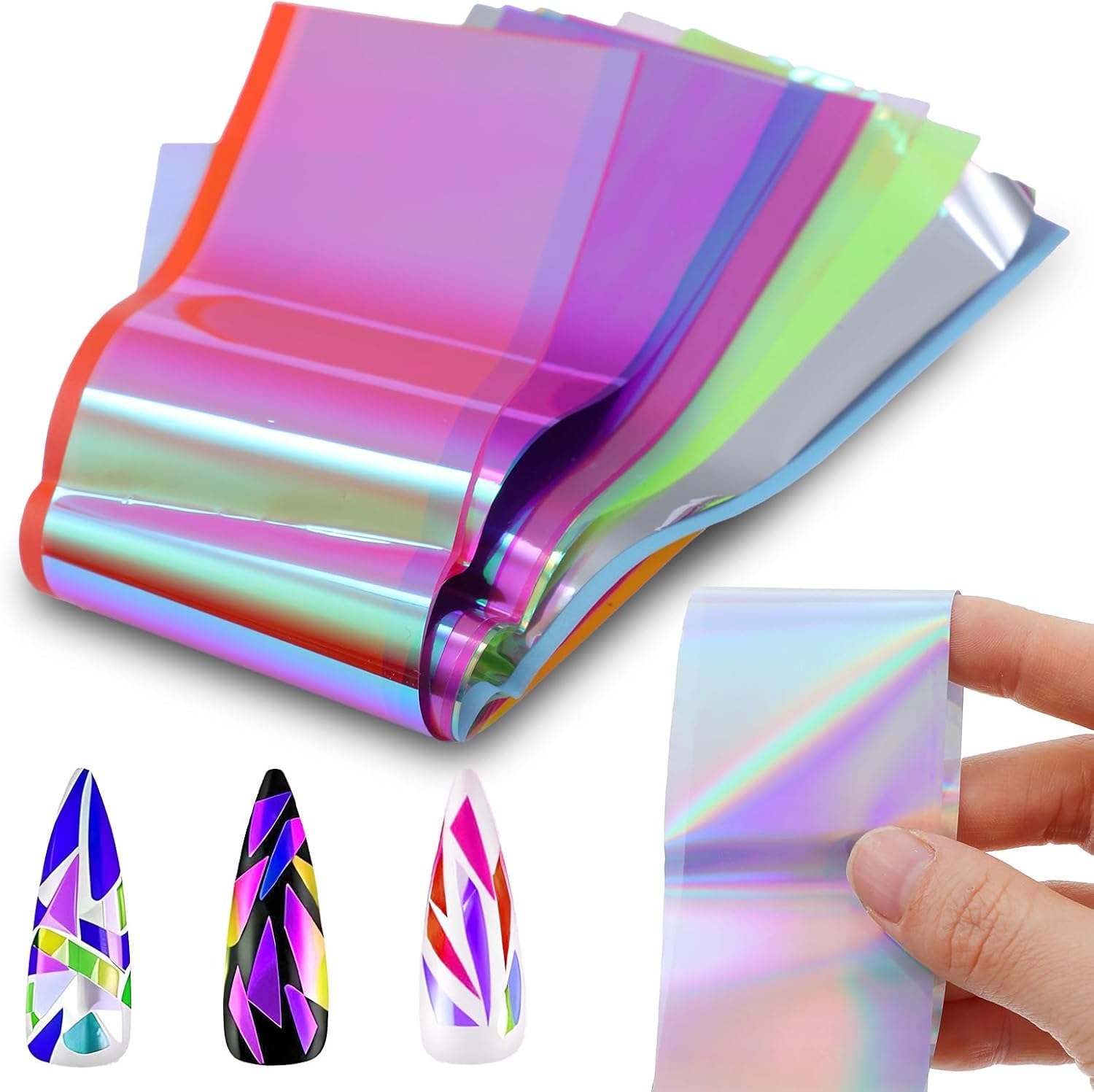 Amazon.com: 100 Pcs Iridescent Nail Art Stickers Glass Paper Sheet ...