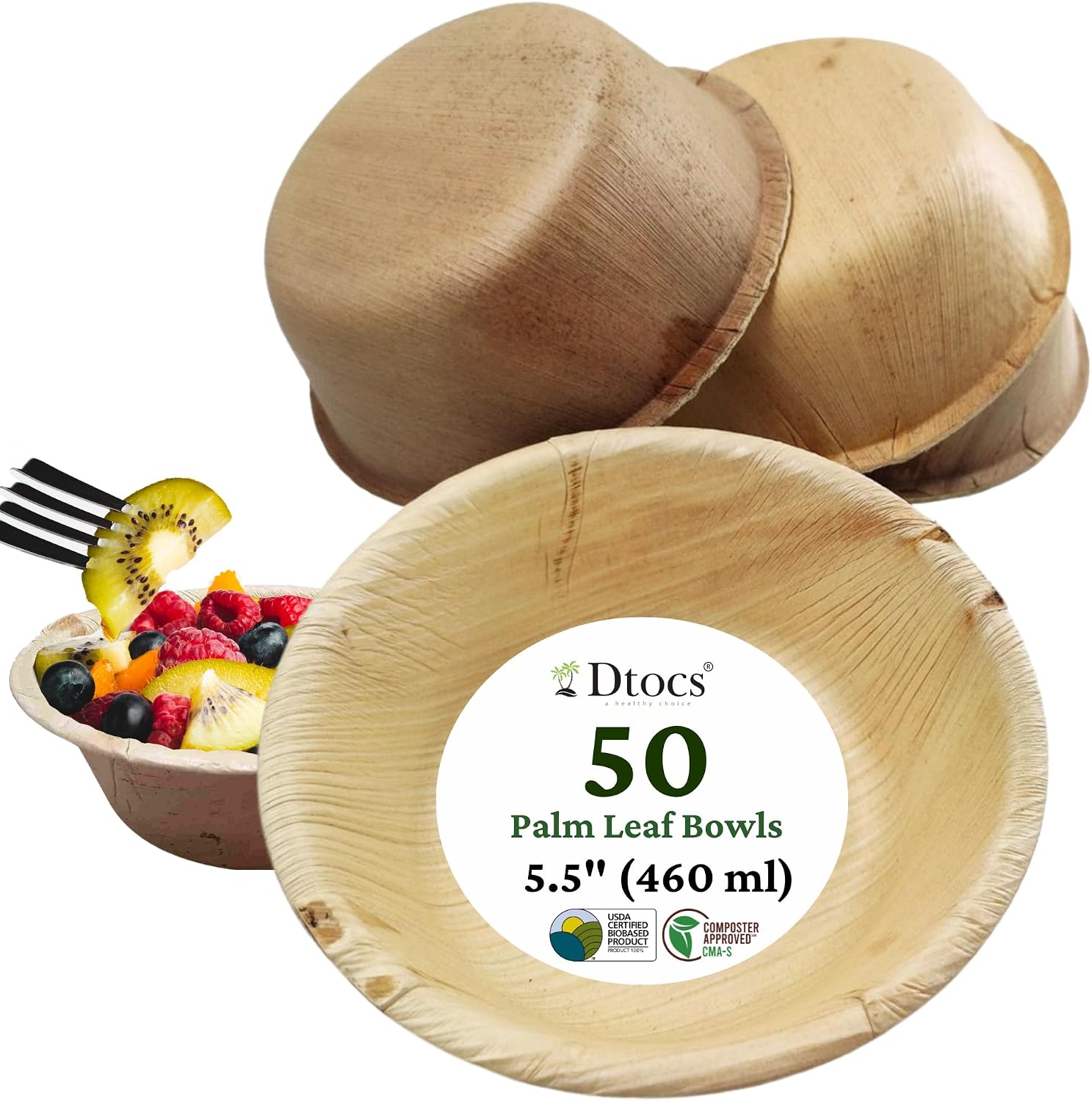Amazon.com: Dtocs 5.5 Inch Round Palm Leaf Bowls Set (50) | 16 Oz ...