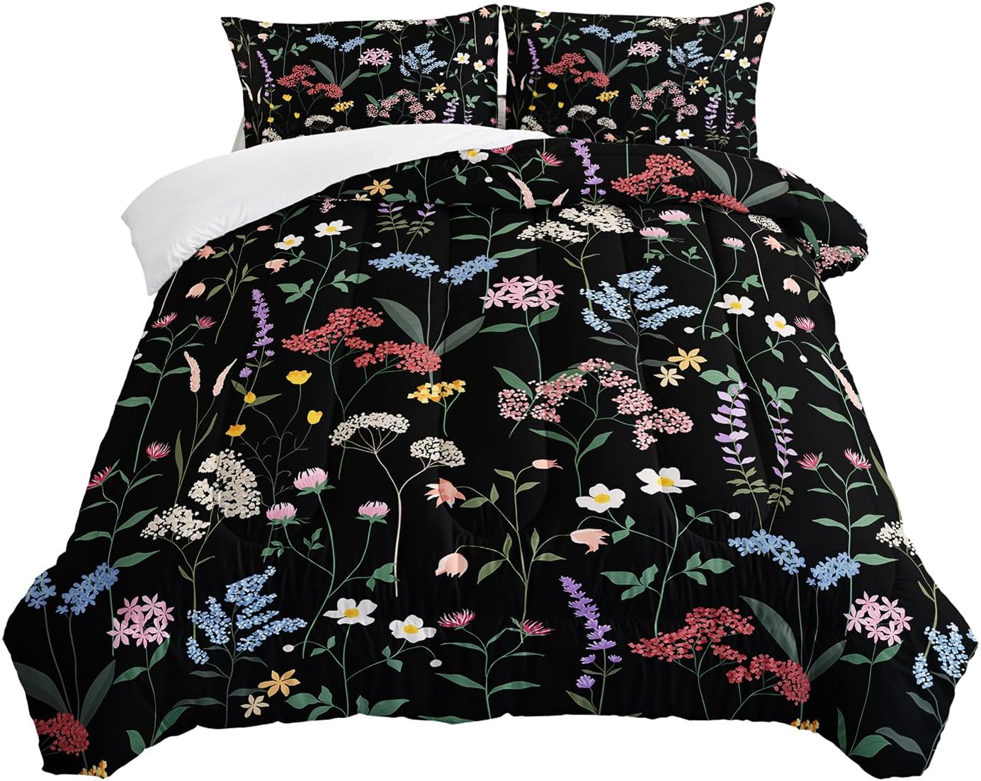 Amazon.com: Nttopship Black Boho Floral Comforter Set Twin Size Flower ...