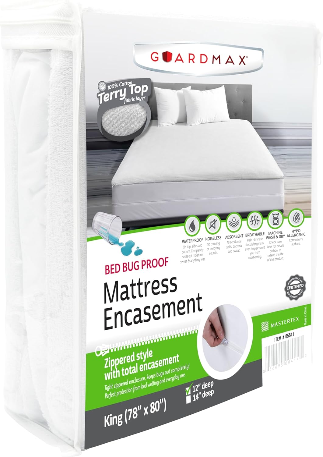 Amazon.com: King Mattress Protector with Zipper by Guardmax. Terry ...