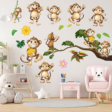 Amazon.com: Cute Cartoon Monkey Wall Stickers Removable Peel and Stick ...