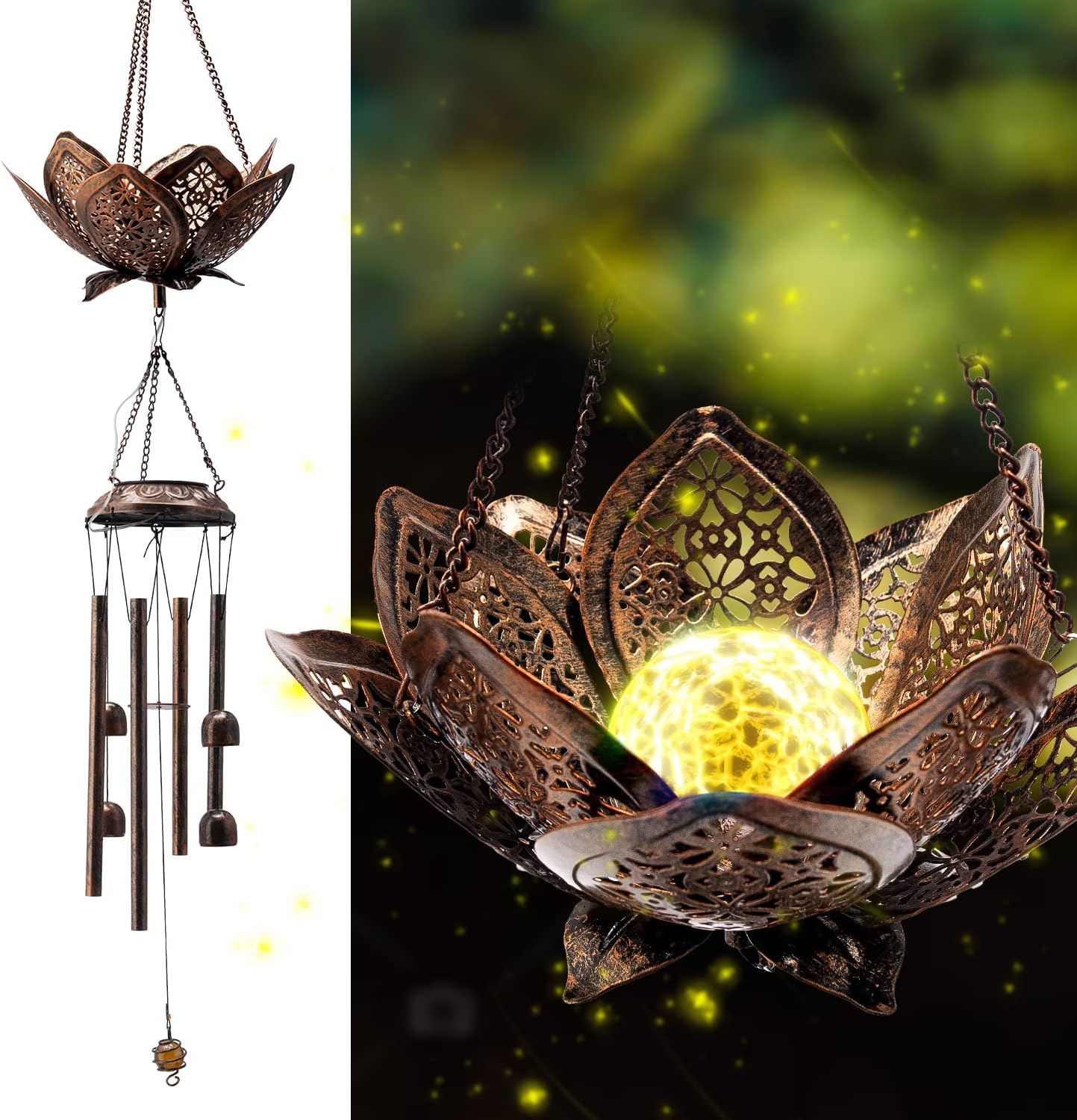 Amazon.com : Cheri Bliss Wind Chimes,Lotus Crackle Glass Ball Solar ...