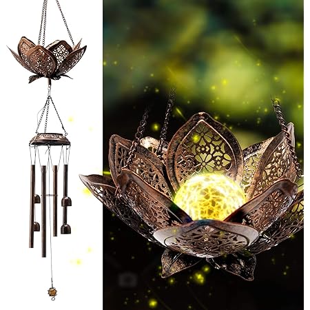 Amazon.com : Cheri Bliss Wind Chimes,Lotus Crackle Glass Ball Solar ...