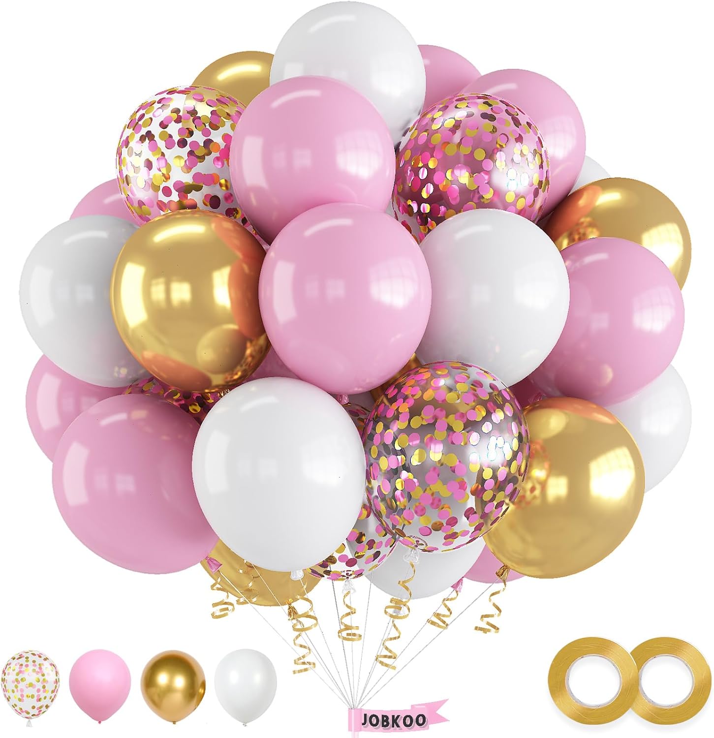 Amazon.com: Pink and Gold Balloons, 60 Psc Light Pink and White ...
