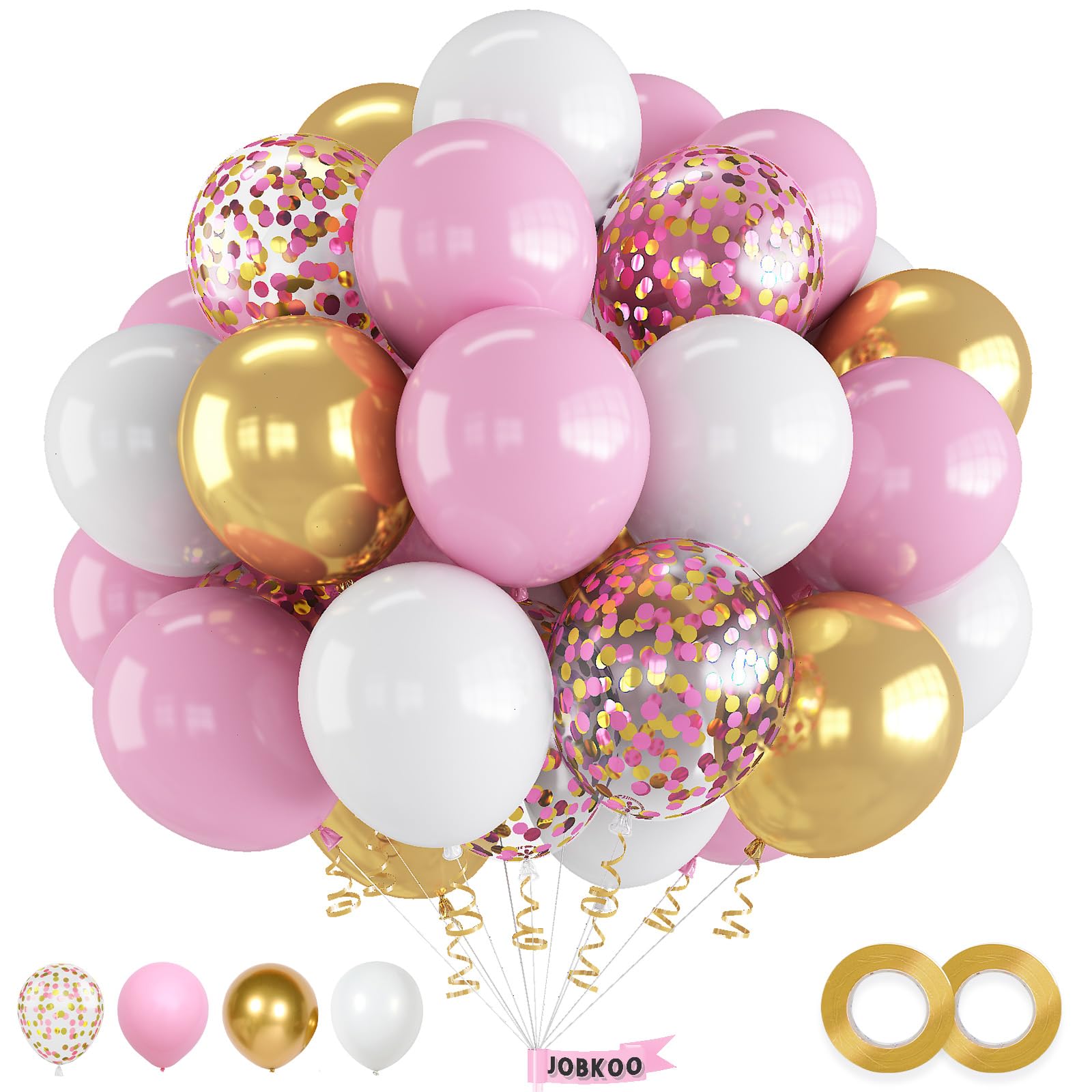 Amazon.com: Pink and Gold Balloons, 60 Psc Light Pink and White ...