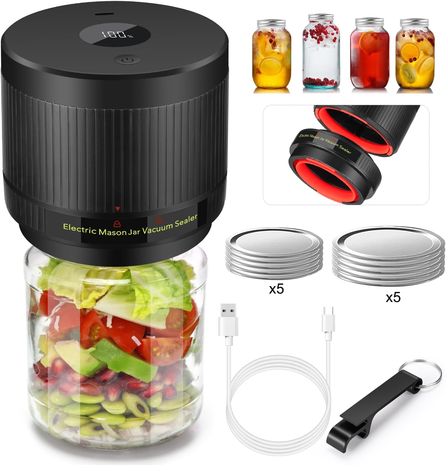 Amazon.com: PILSAMAS Electric Mason Jar Vacuum Sealer, Jar Vacuum ...
