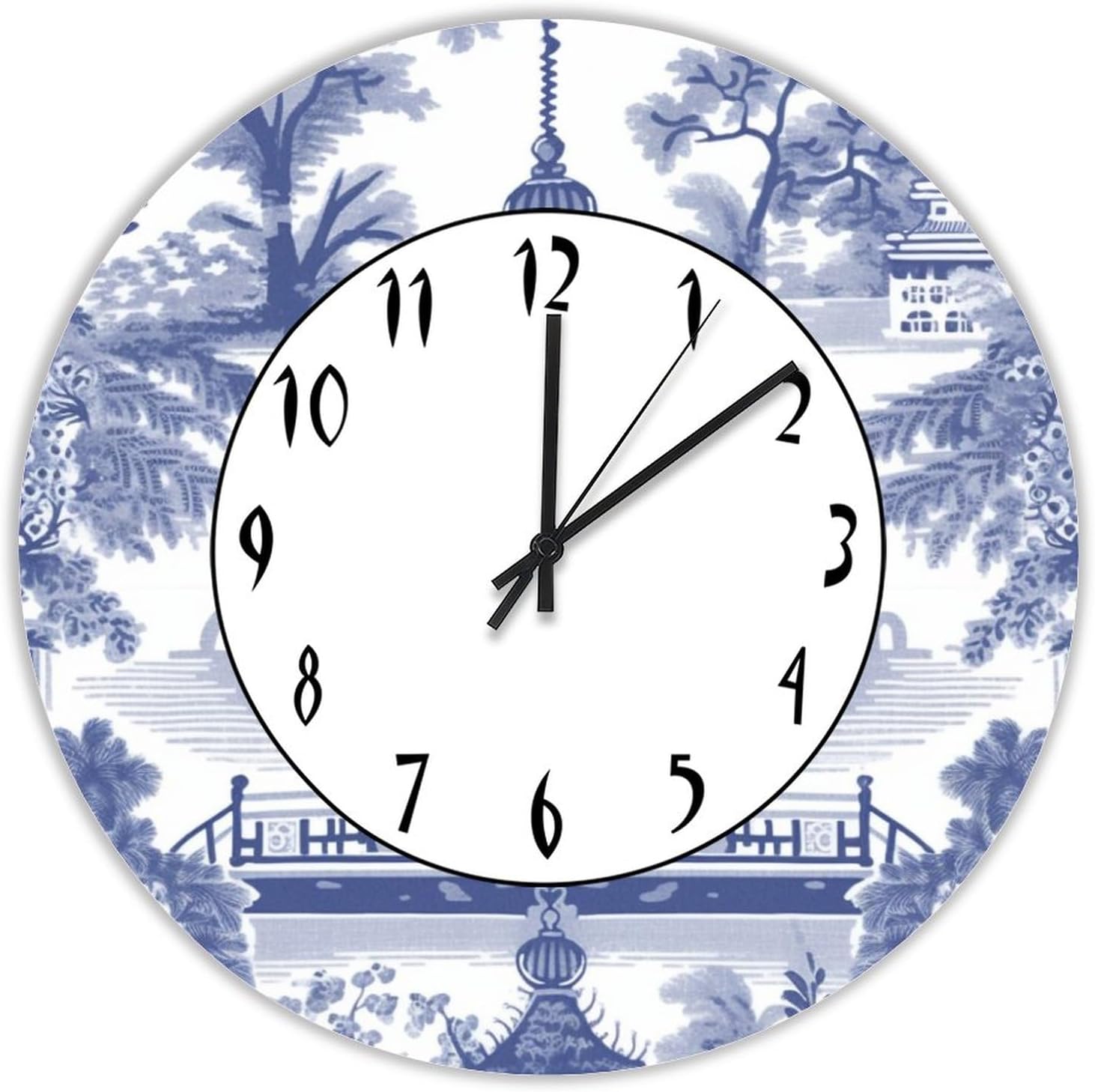 Amazon.com: Round Wooden Clock for Wall Decor Chinoiserie Blue And ...