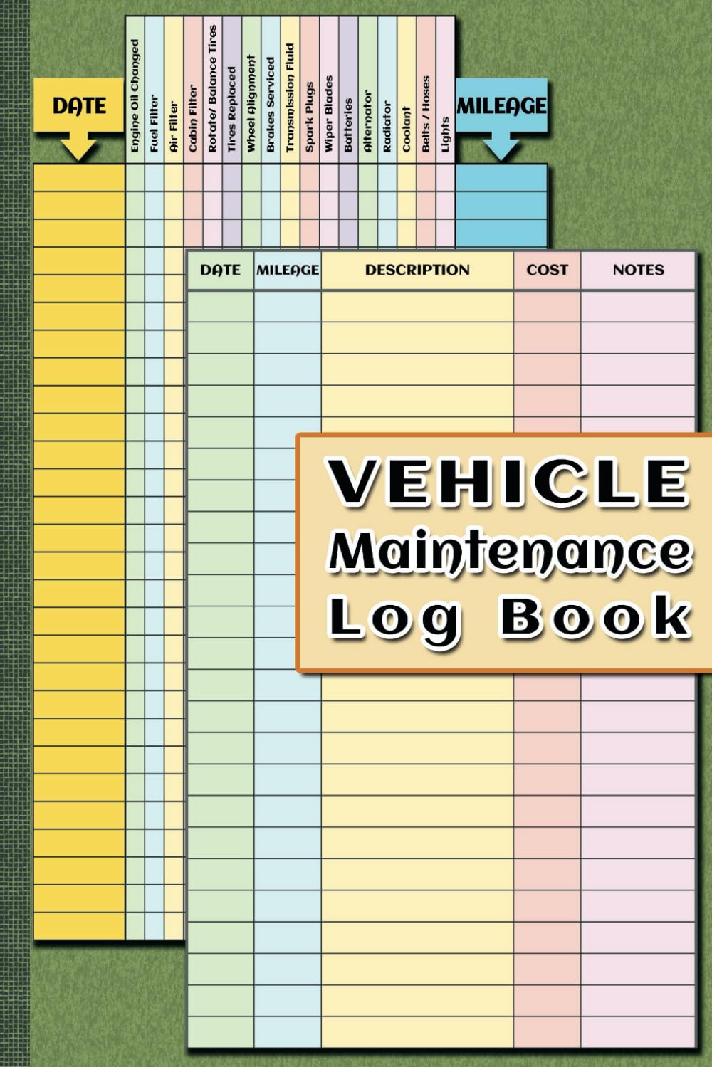 Vehicle Maintenance Log Book: Colorful Car Service Log Book for ...