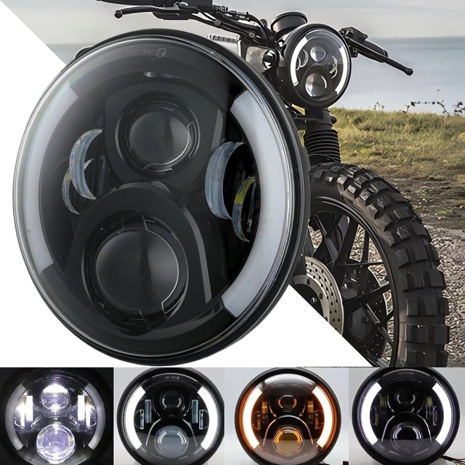 JMTBNO 7 Zoll Motorrad LED Scheinwerfer Runden DRL Weiß Blinker ...