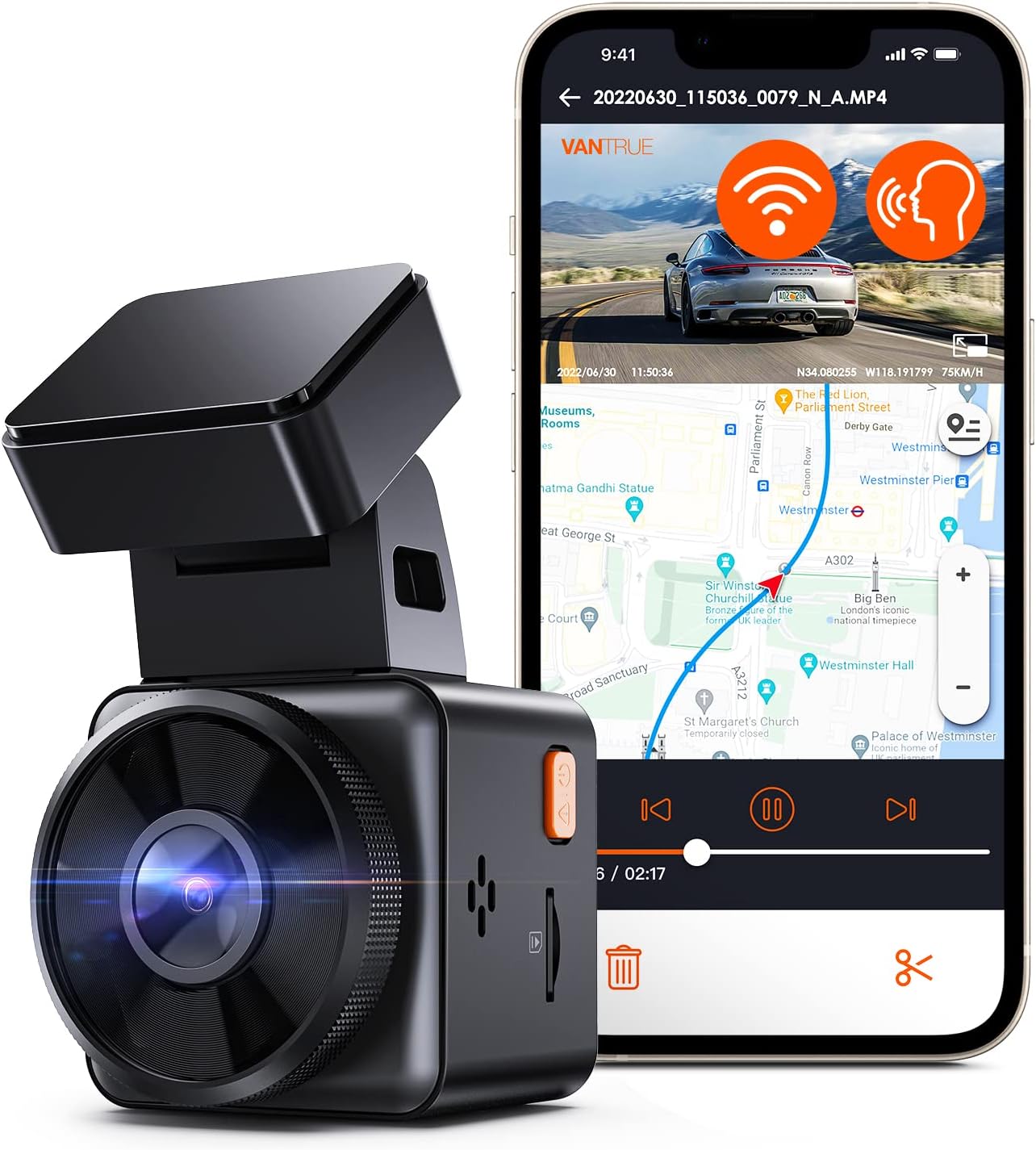 WiFi Mini Dash Cam with Voice Control, VANTRUE E1 Lite 1080P Front Car ...