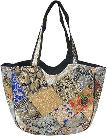 Bhamini Multicolor Multiple Zari Patch Handbag: Handbags: Amazon.com