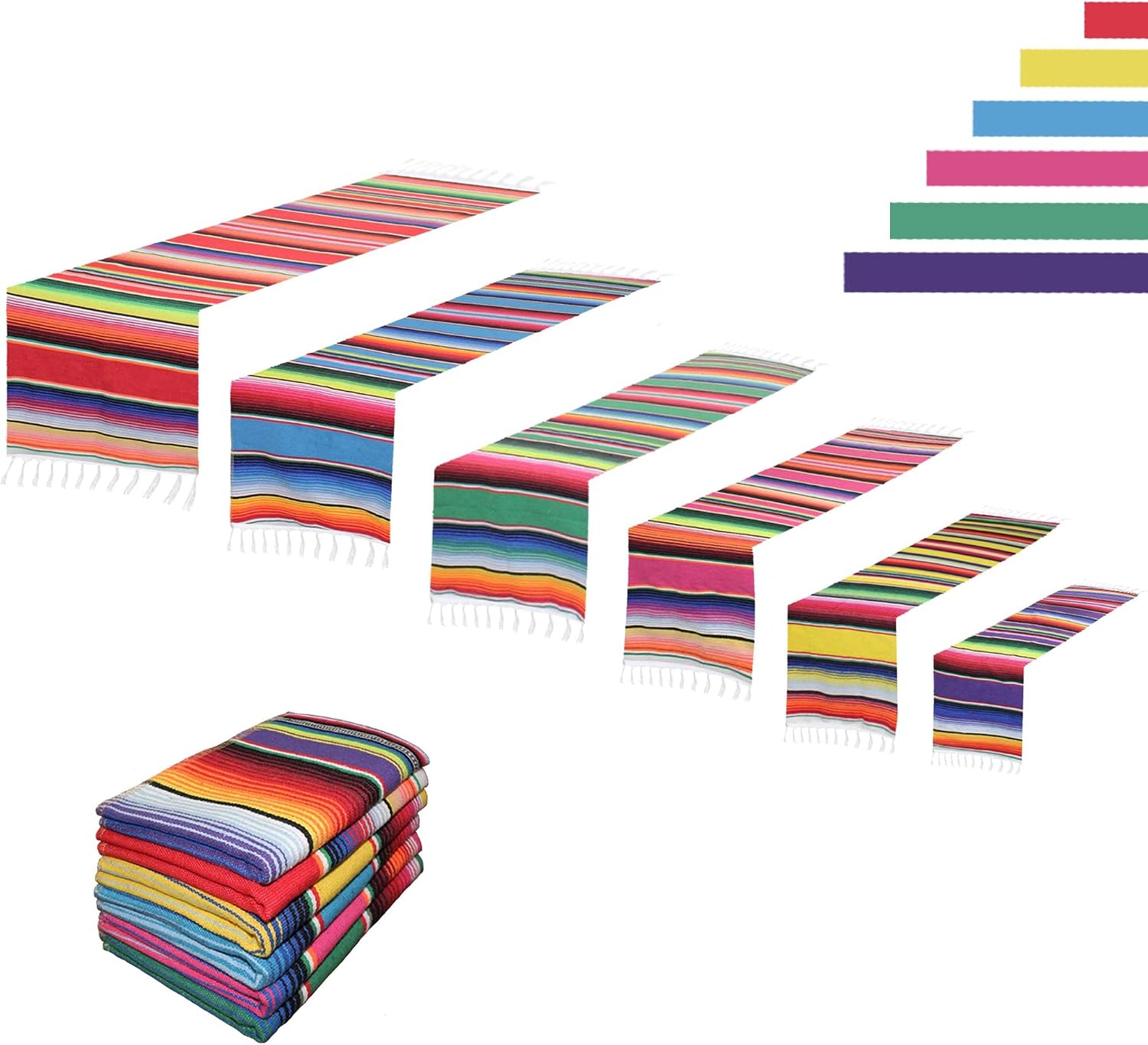 Amazon.com: 6 Pack Mexican Table Runners 14” x 84” Rainbow Colors Large ...