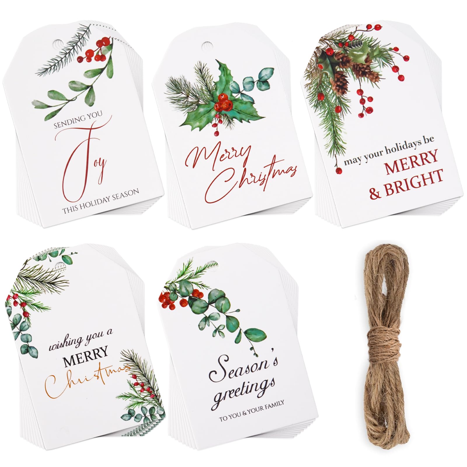 Amazon.com : 50 PCS Christmas Gift Tags Holly Mistletoe Berries Craft ...