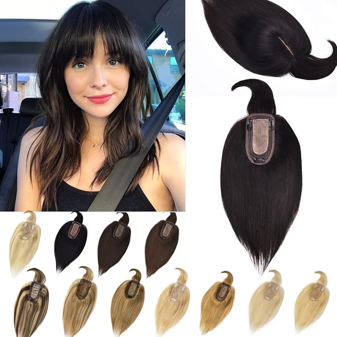 Amazon.com : RICH BRIA Hair Toppers with Bangs for Women - Real Human ...