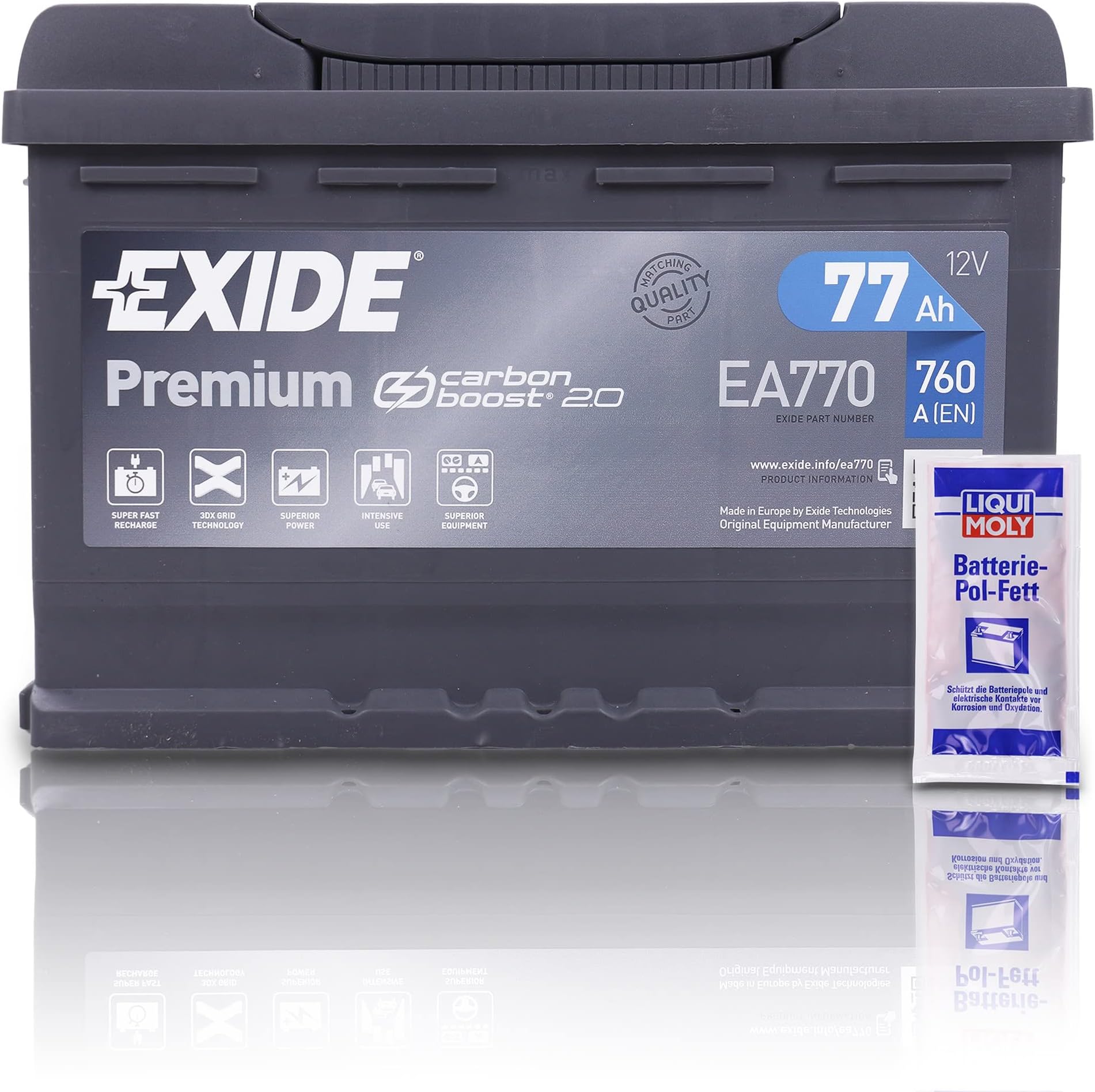 Exide lead acid, EA770 Premium Carbon Boost Autobatterie, Kompatibel ...