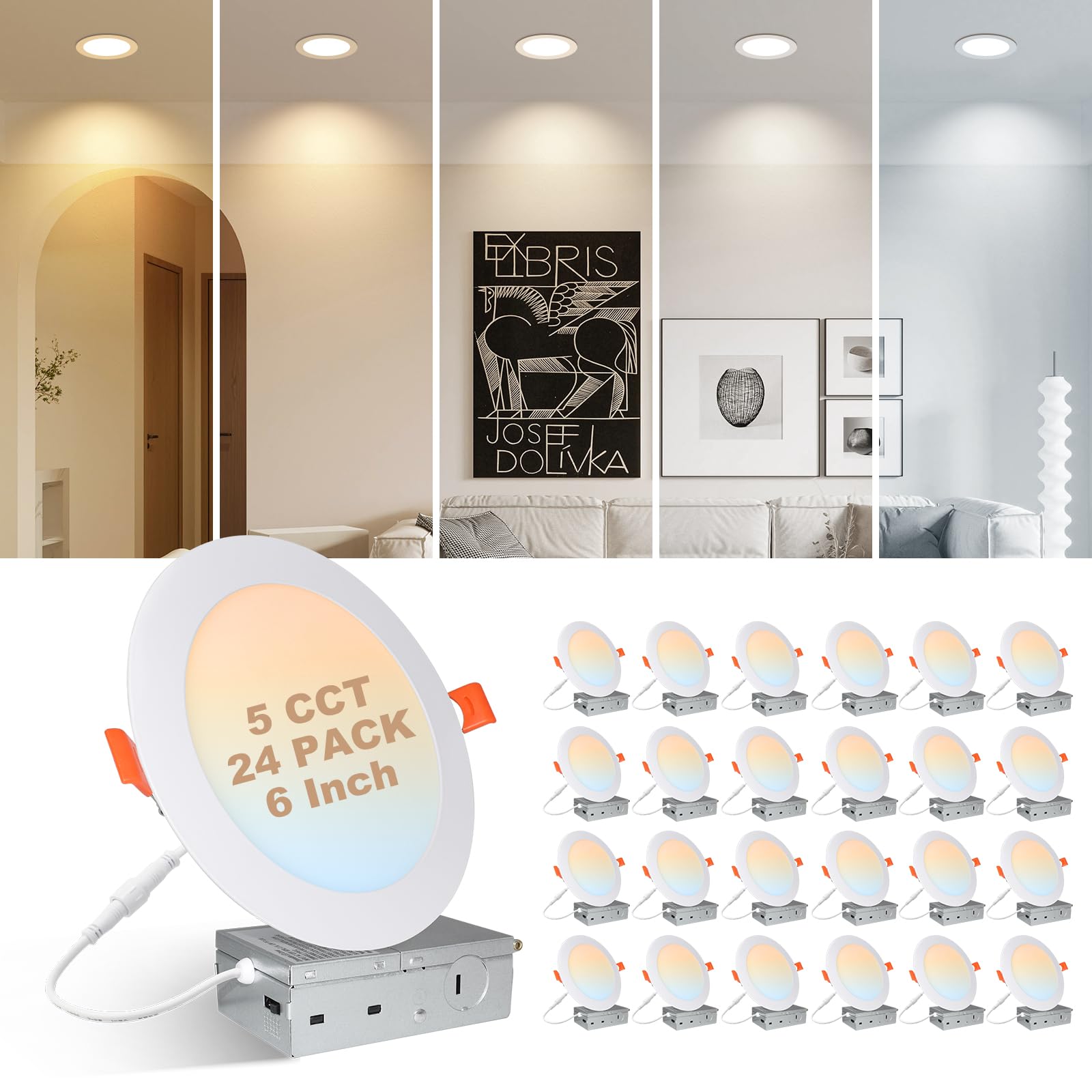legdindoor 6 Inch 24-Pack 5CCT LED Ultra-Thin Recessed Ceiling Light ...