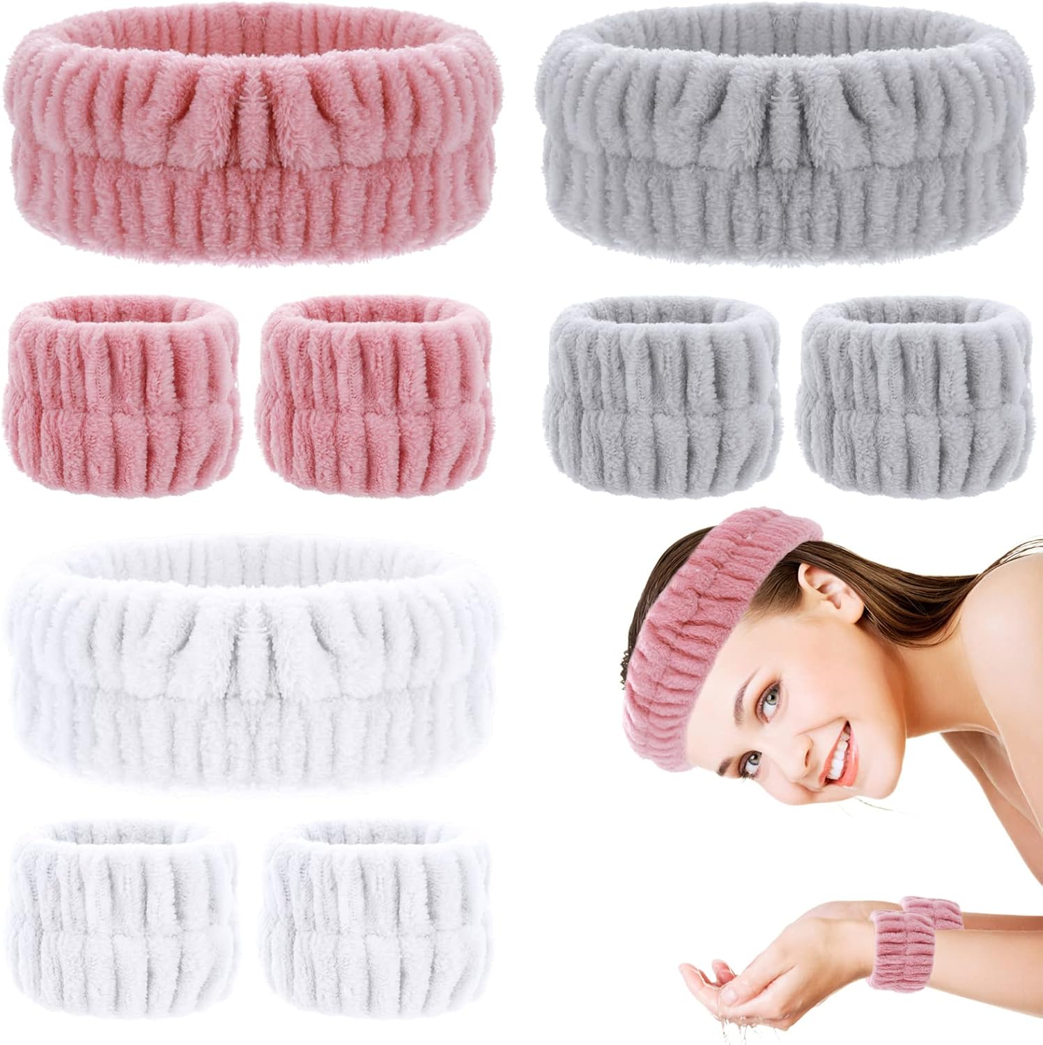 Sibba 9 Pieces Women's Spa Headband, Microfiber Wrist Wash Towel Band ...