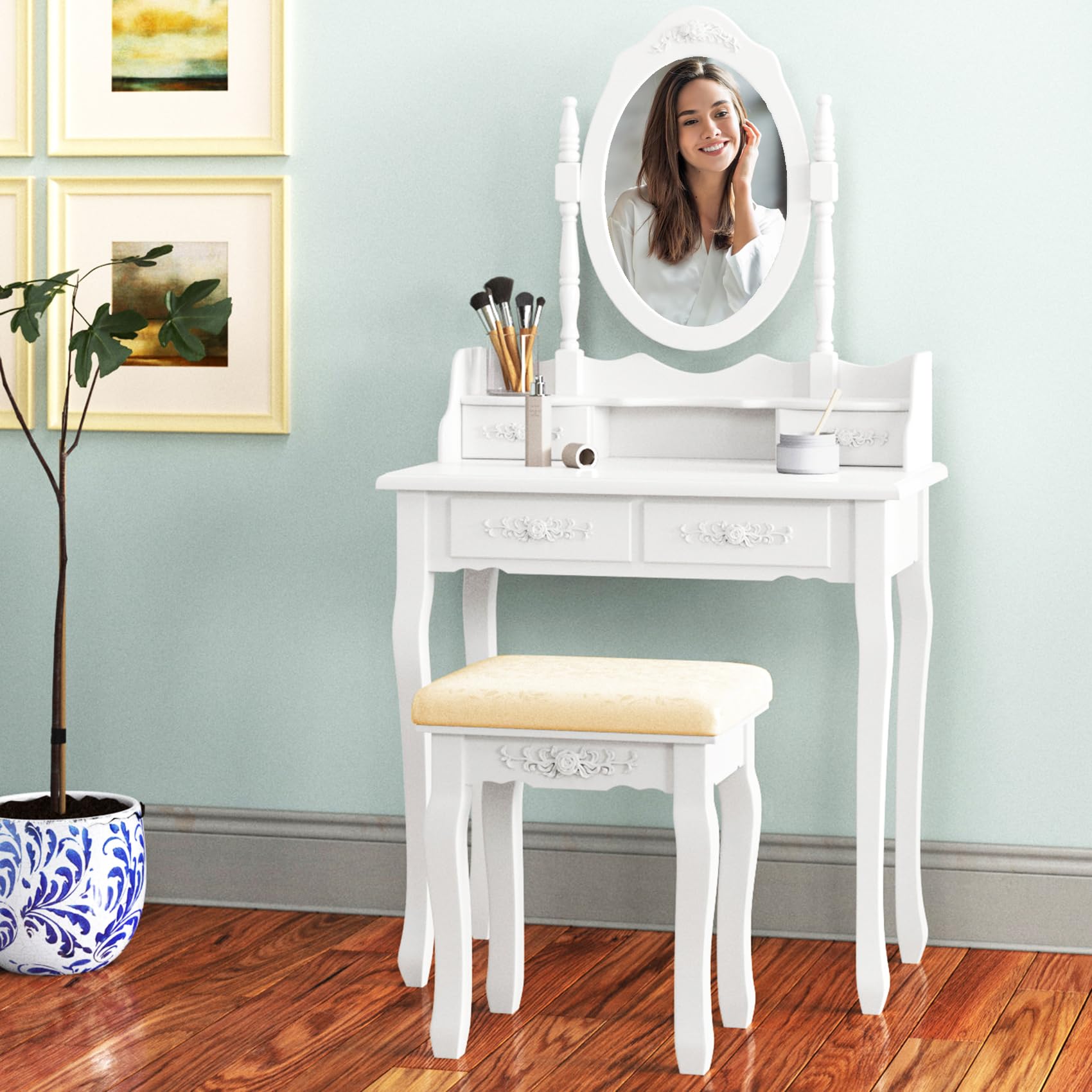 Amazon.com: Vintage Vanity Desk for Girls, Coquette Vanity Table with ...