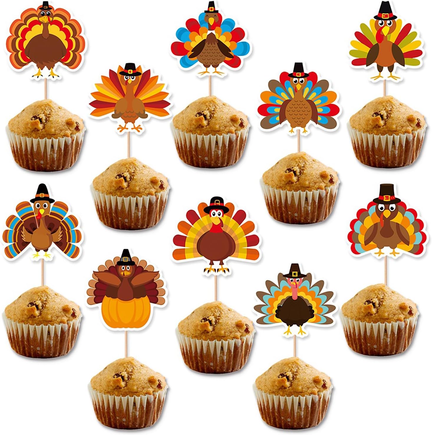 Amazon.com: Thanksgiving Cupcake Toppers, 40Pcs Turkey Cupcake Toppers ...