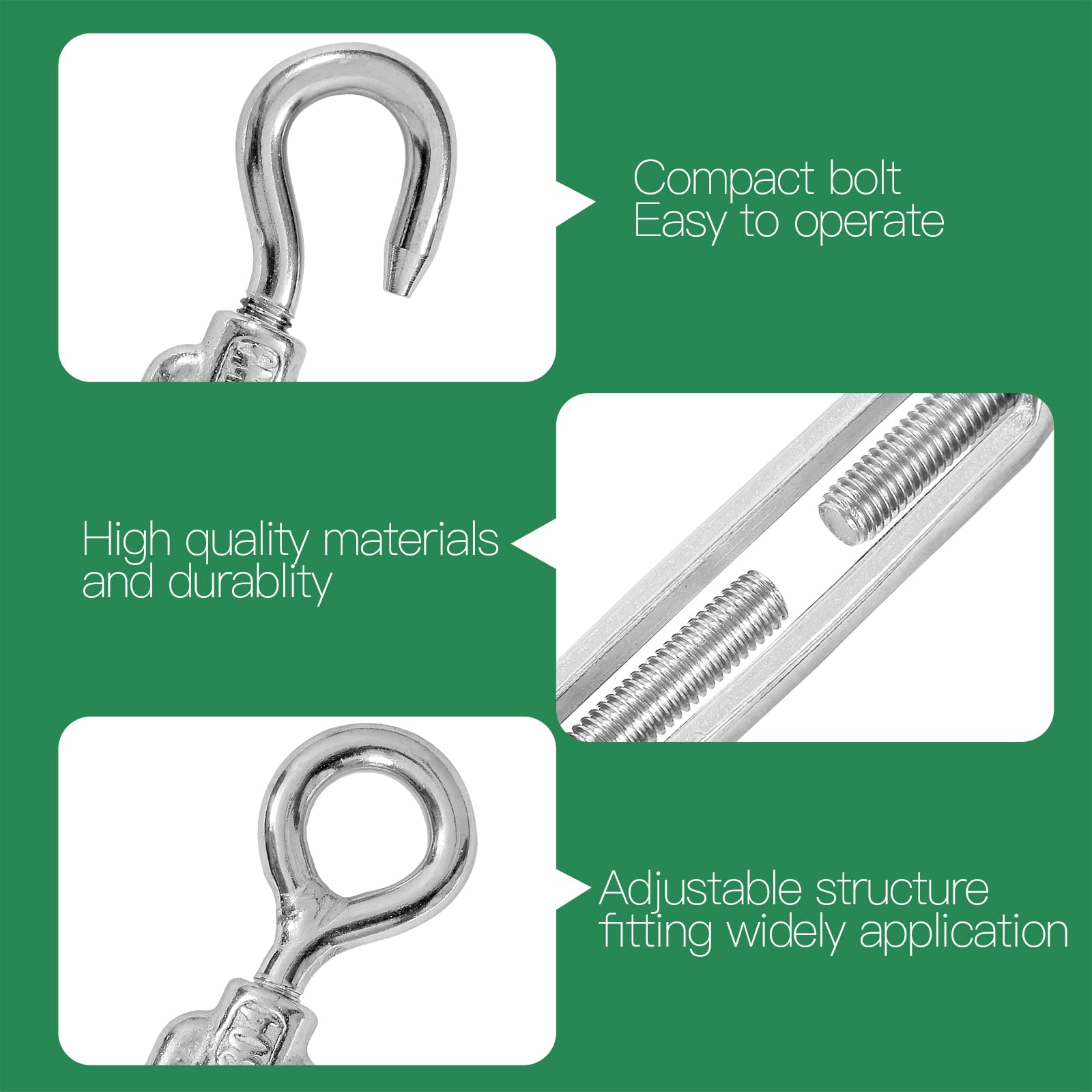 Snapklik.com : Jamiikury 3PCS M6 Hook & Eye Turnbuckle 304 Stainless ...