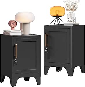 Amazon.com: 23.6" H Metal Locker Nightstand Set of 2,Black Locking ...