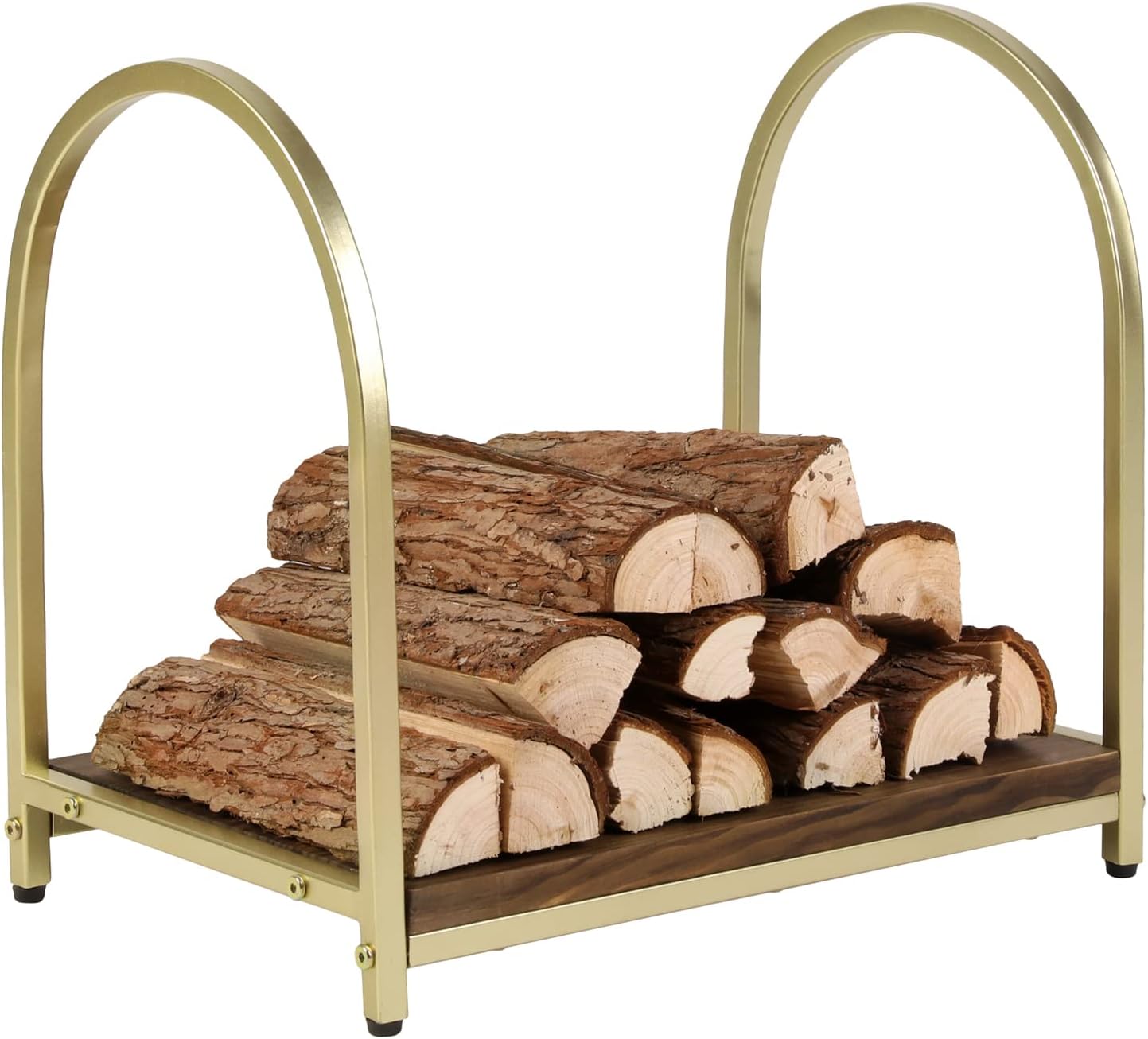MyGift Firewood Rack Fireplace Log Holder, Modern Brass Tone Metal and ...