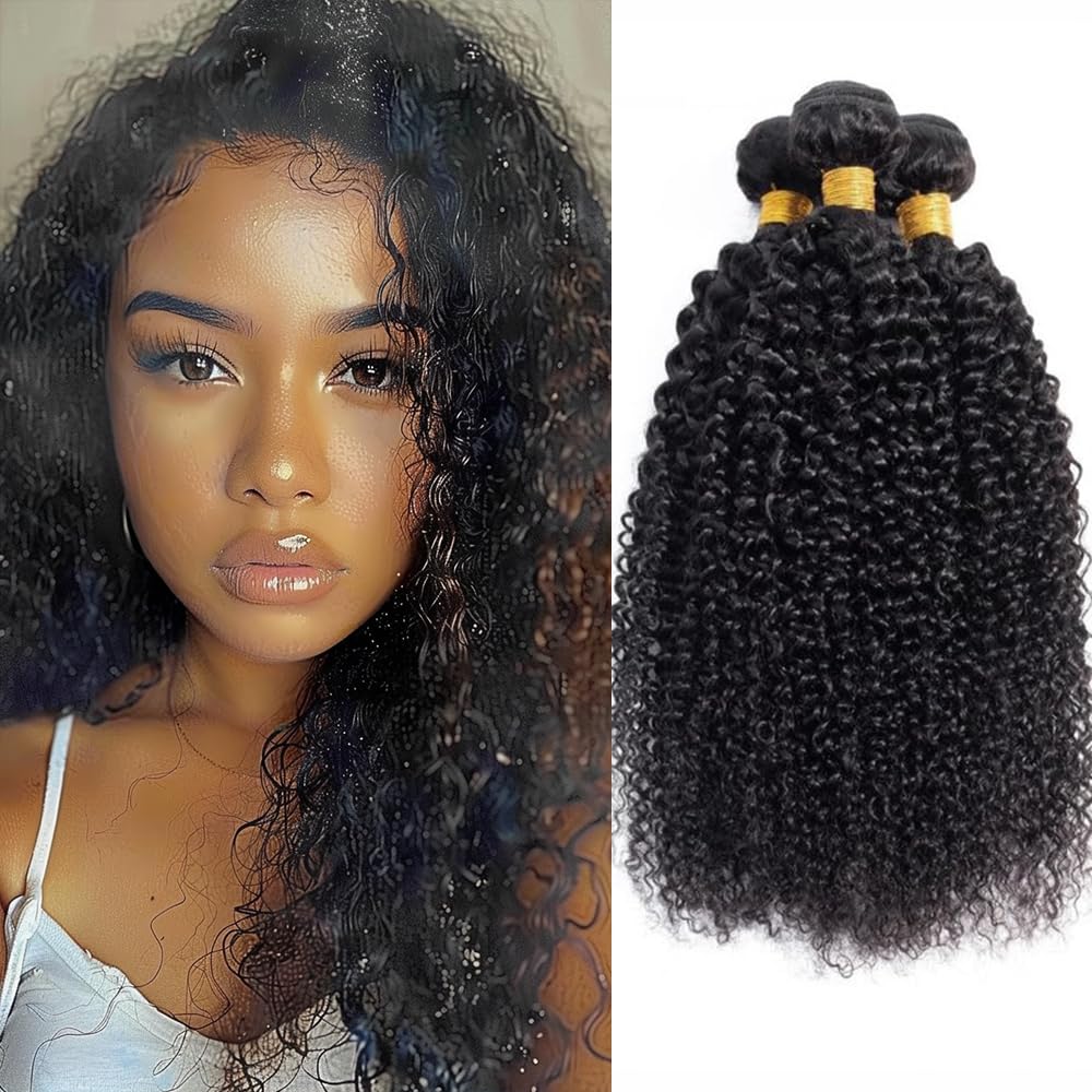 Amazon.com : Brazilian Kinky Curly Human Hair Bundles 14 16 18 Inch Natural Color Human Hair ...